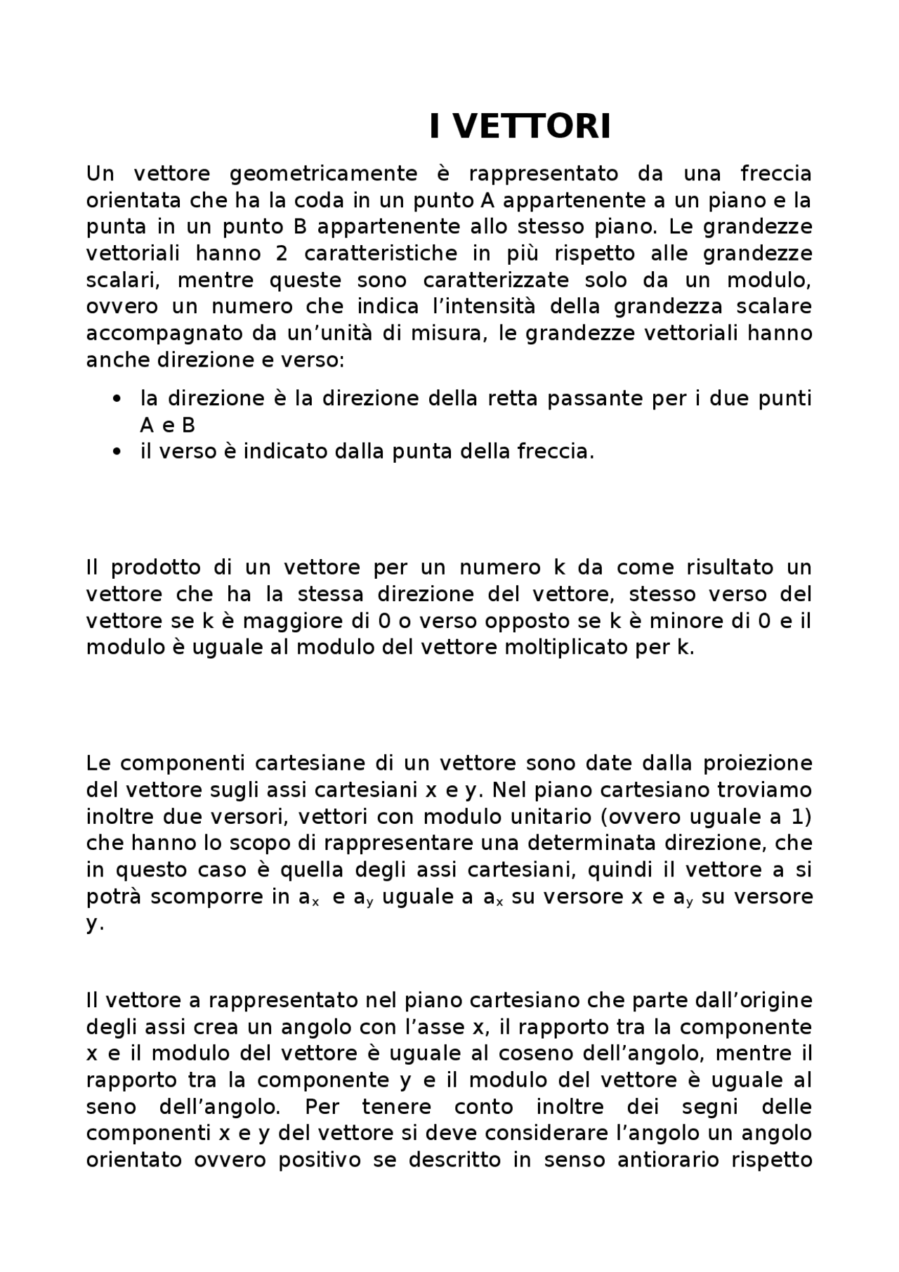 Riassunto Sui Vettori Schemi E Mappe Concettuali Di Fisica Docsity