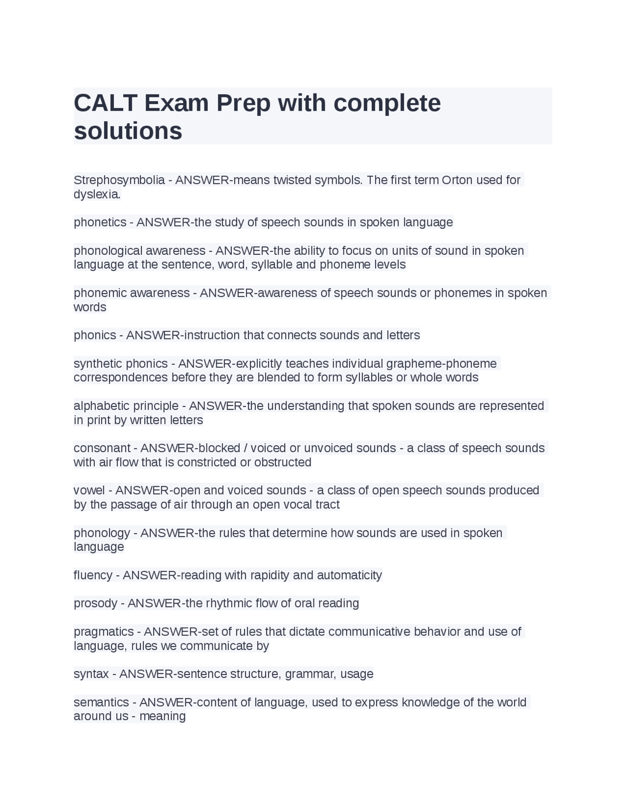 CALT Exam Prep with complete solutions GRADED A | Exams Mathematical logic | Docsity