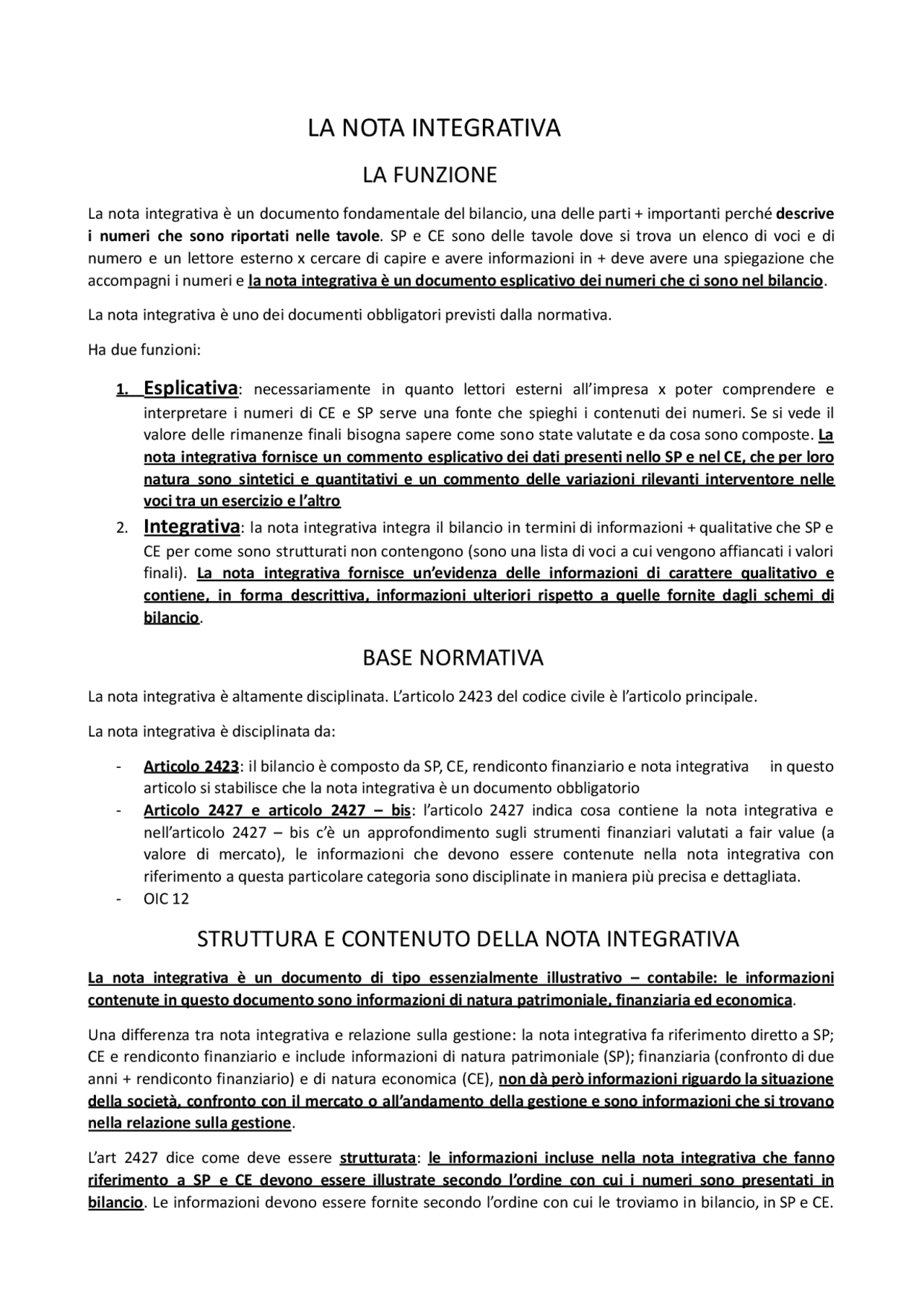 Nota integrativa - metodologie | Appunti di Economia Aziendale | Docsity