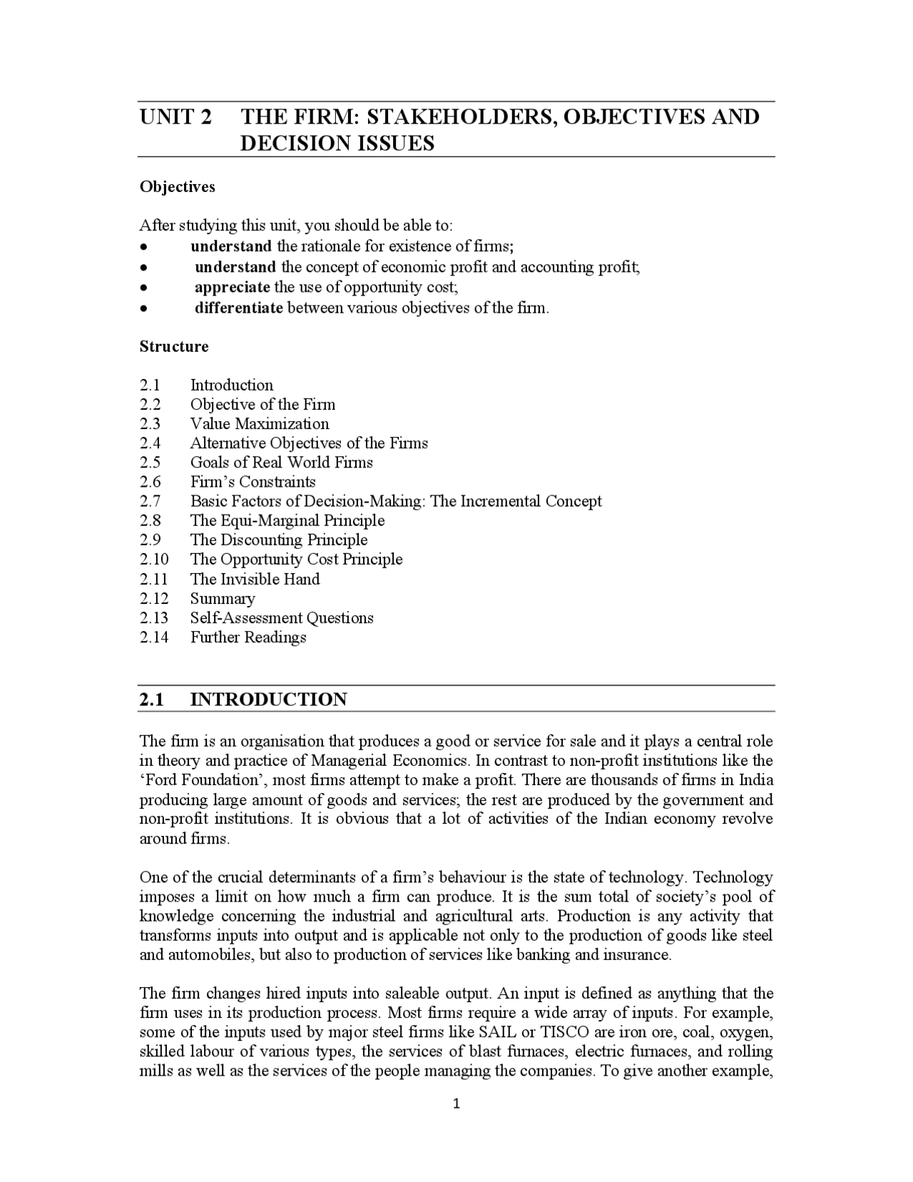 INTRODUCTION TO MANAGERIAL ECONOMICS Unit 2 | Study notes Economics and ...