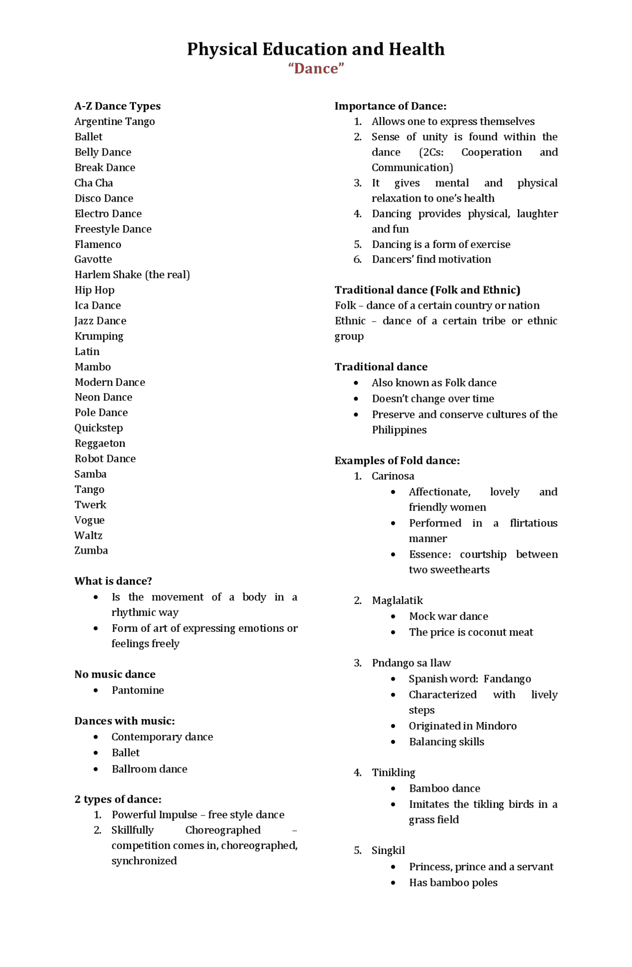 Dances (Physical Education) | Schemes and Mind Maps Physical education ...