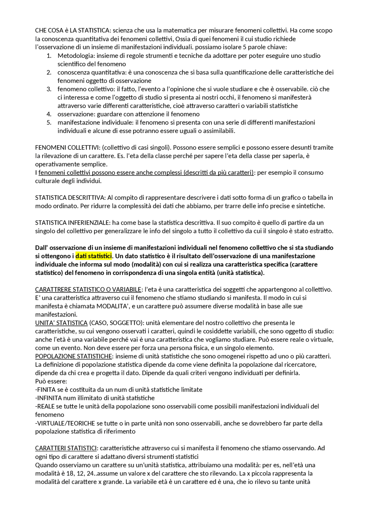 Riassunto Di Statistica Dispense Di Statistica Docsity