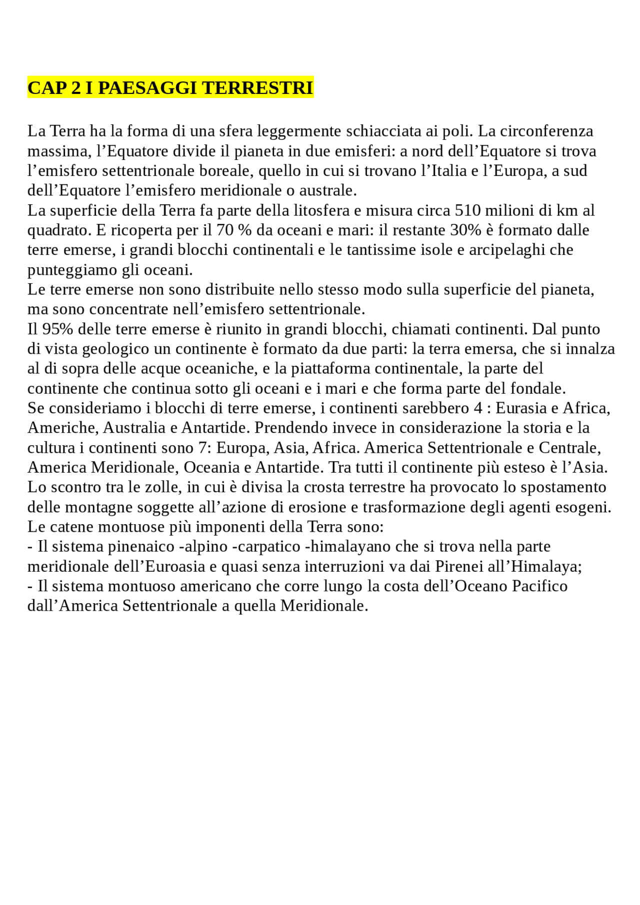 I Paesaggi Terrestri Schemi E Mappe Concettuali Di Storia Docsity