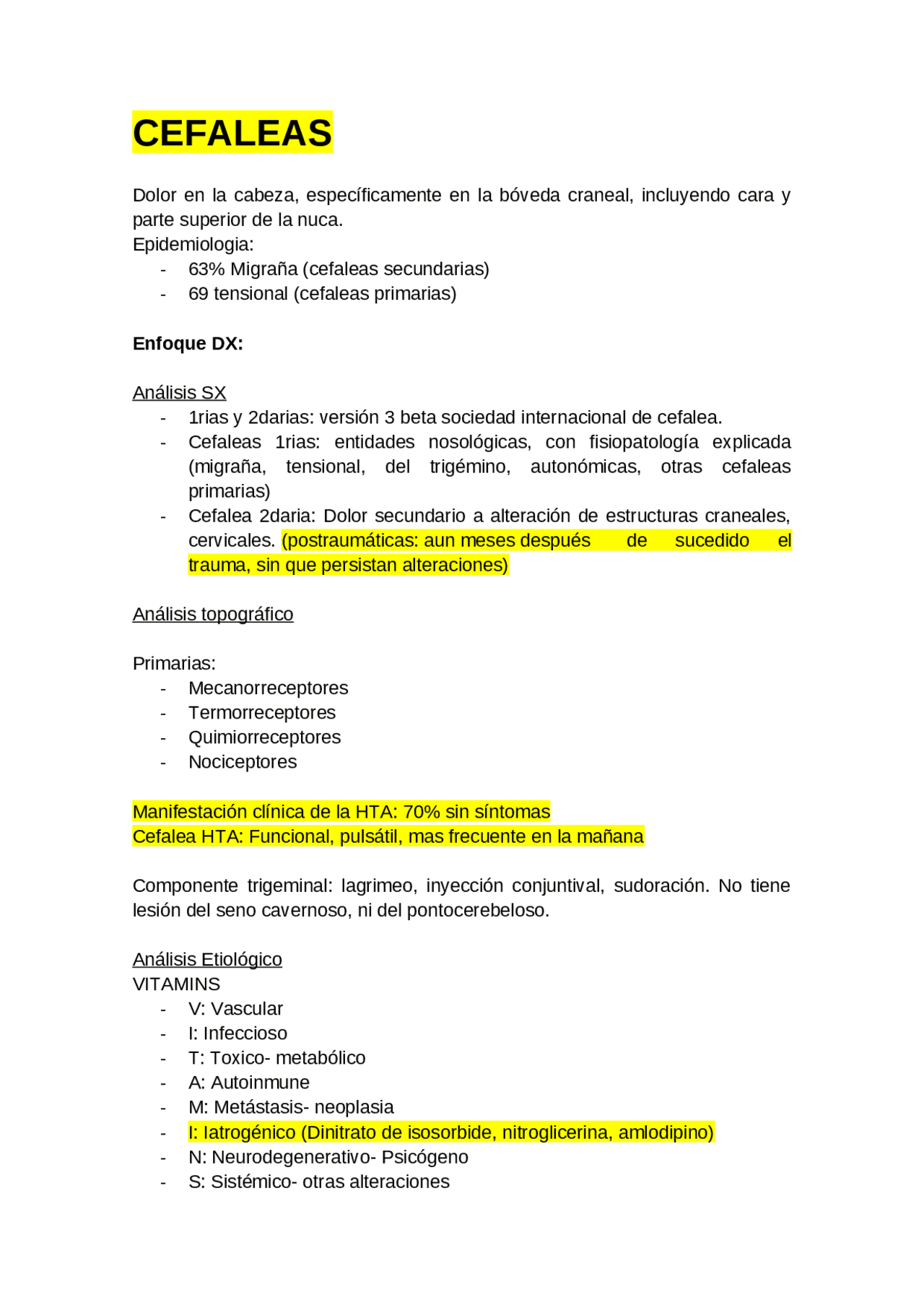 Resumen de cefalea (tipos y banderas rojas) | Resúmenes de Medicina ...