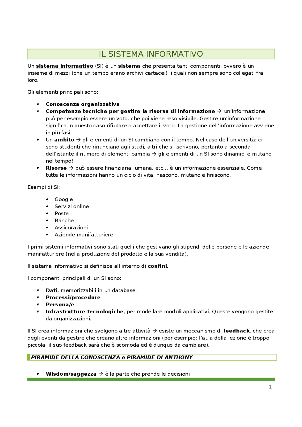 Teoria Sistemi Informativi Appunti Di Sistemi Informativi Docsity