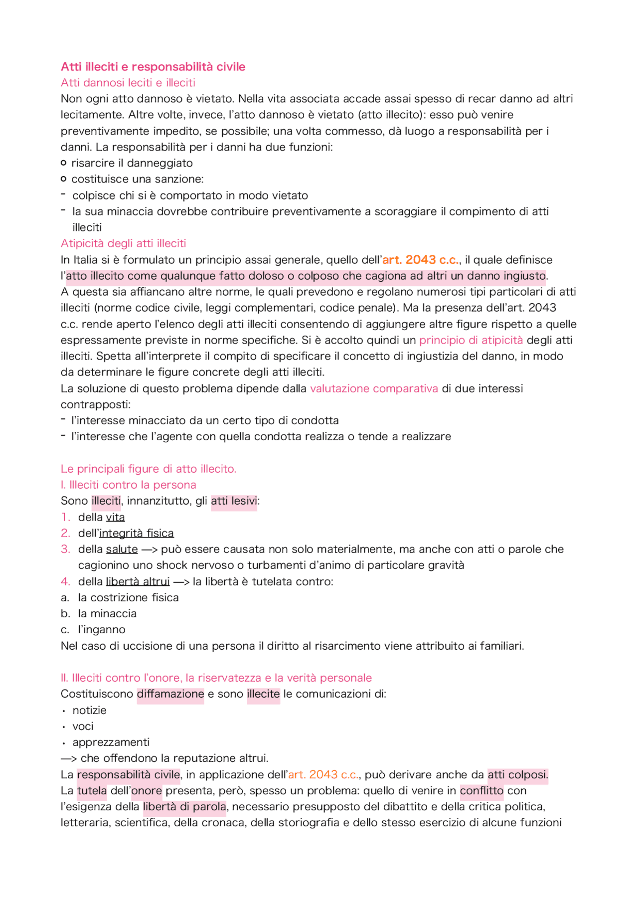 Riassunto Atti Illeciti Transcriptions Of Private Law Docsity