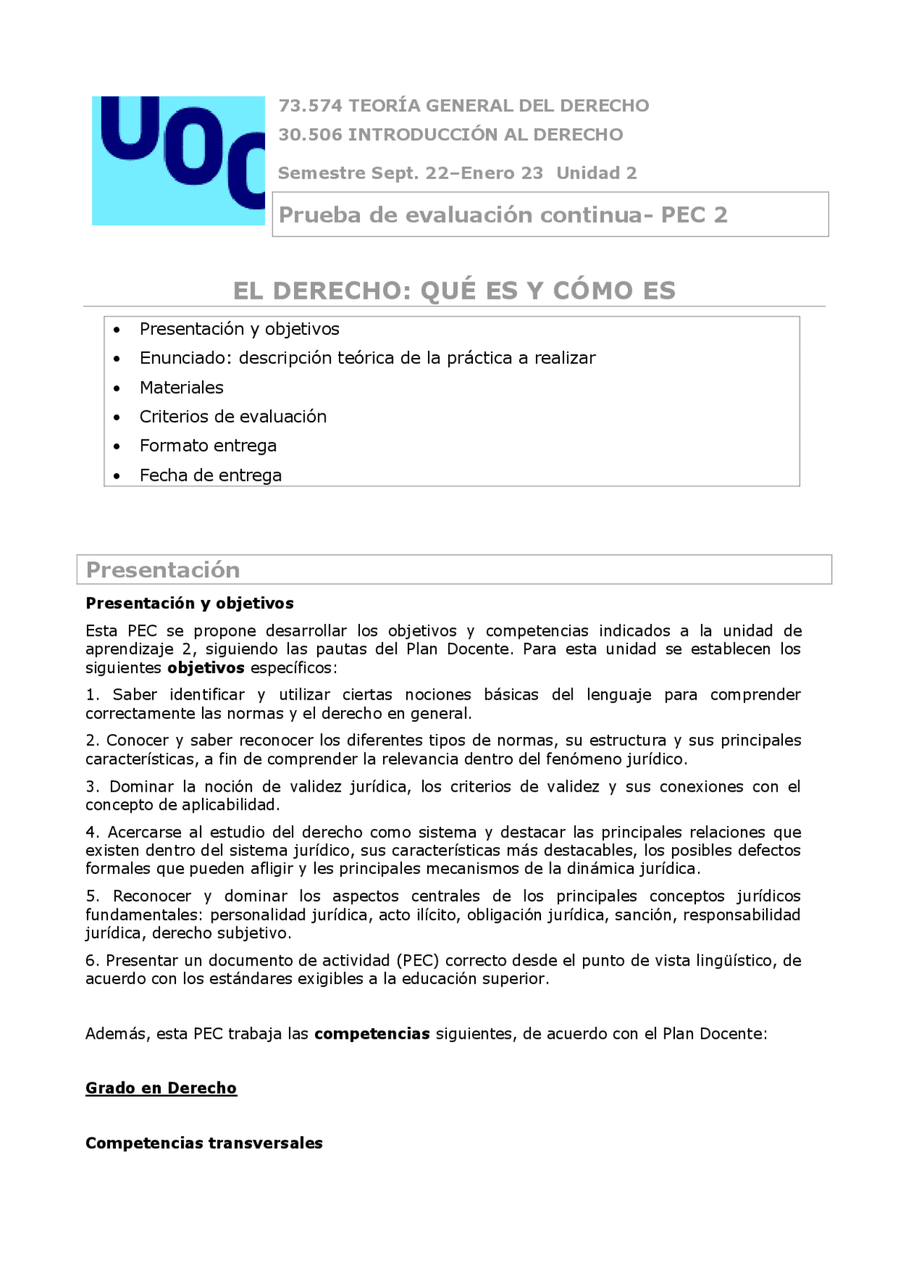 Soluciones Pec 2 2223 Ejercicios De Teoría Del Derecho Docsity