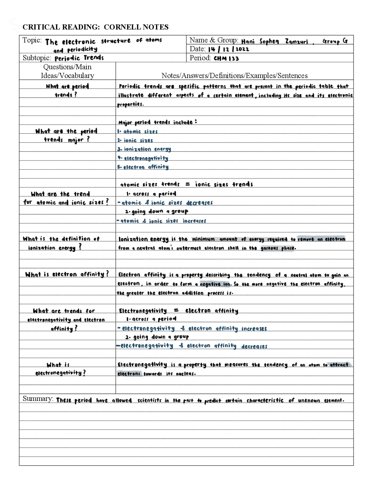 The electronic structure of atoms and periodicity | Exercises Chemistry ...