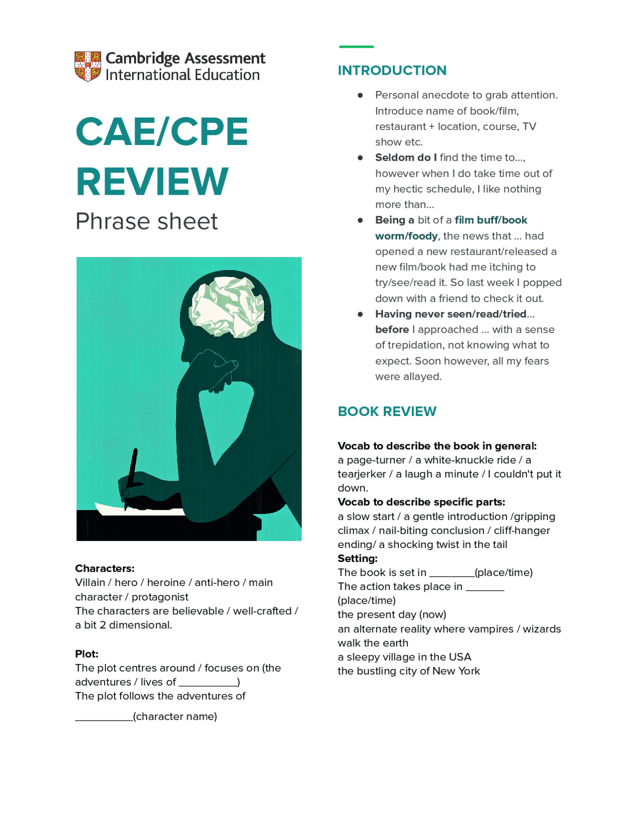 CAE/CPE REVIEW:Useful phrases,killer lines,required grammar | Appunti ...
