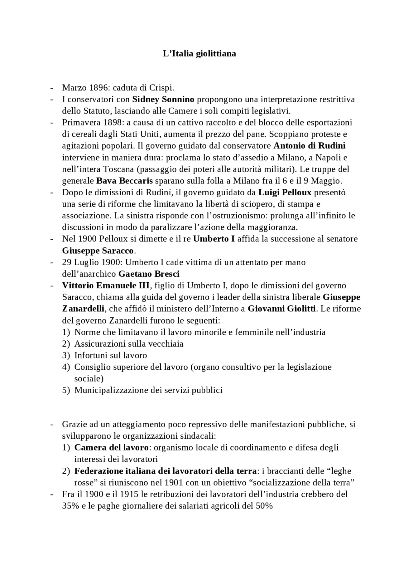 Giolitti Riforme Giolittiane Dispense Di Storia Docsity
