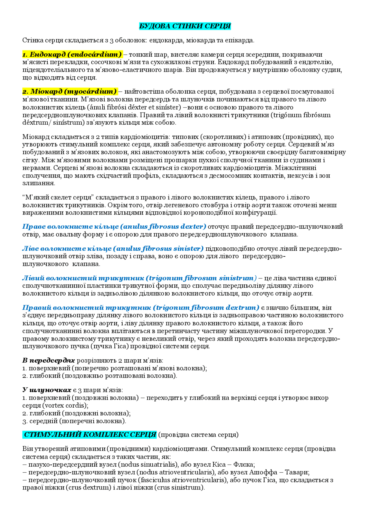 Будова стінки серця анатомія Экзамены Анатомия Docsity