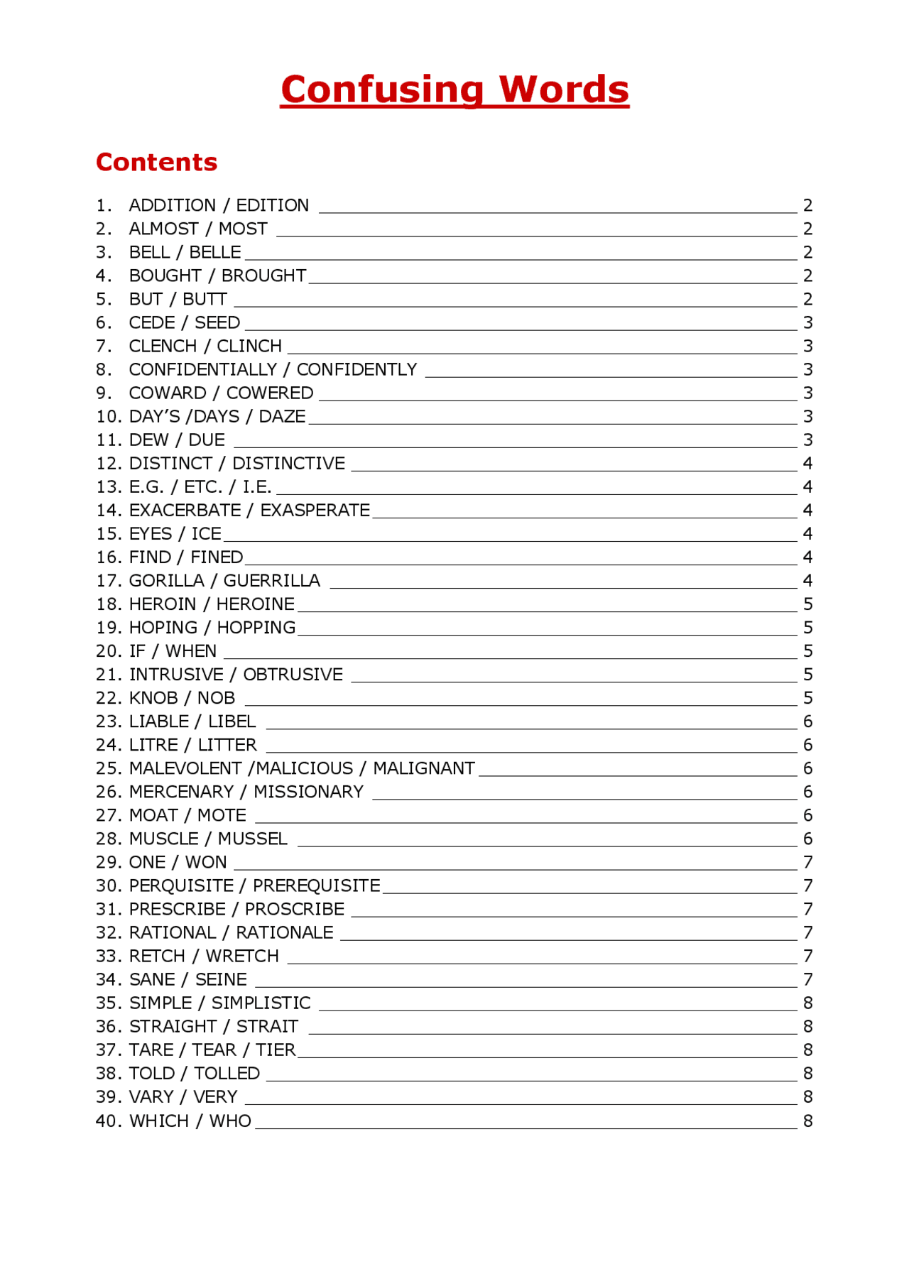 Learn English Grammar confusing words Exam | Exams English | Docsity