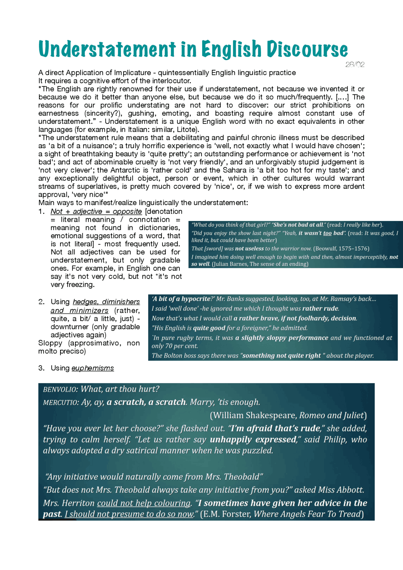 Understatement in English Discourse pt2 | Appunti di Lingua Inglese | Docsity