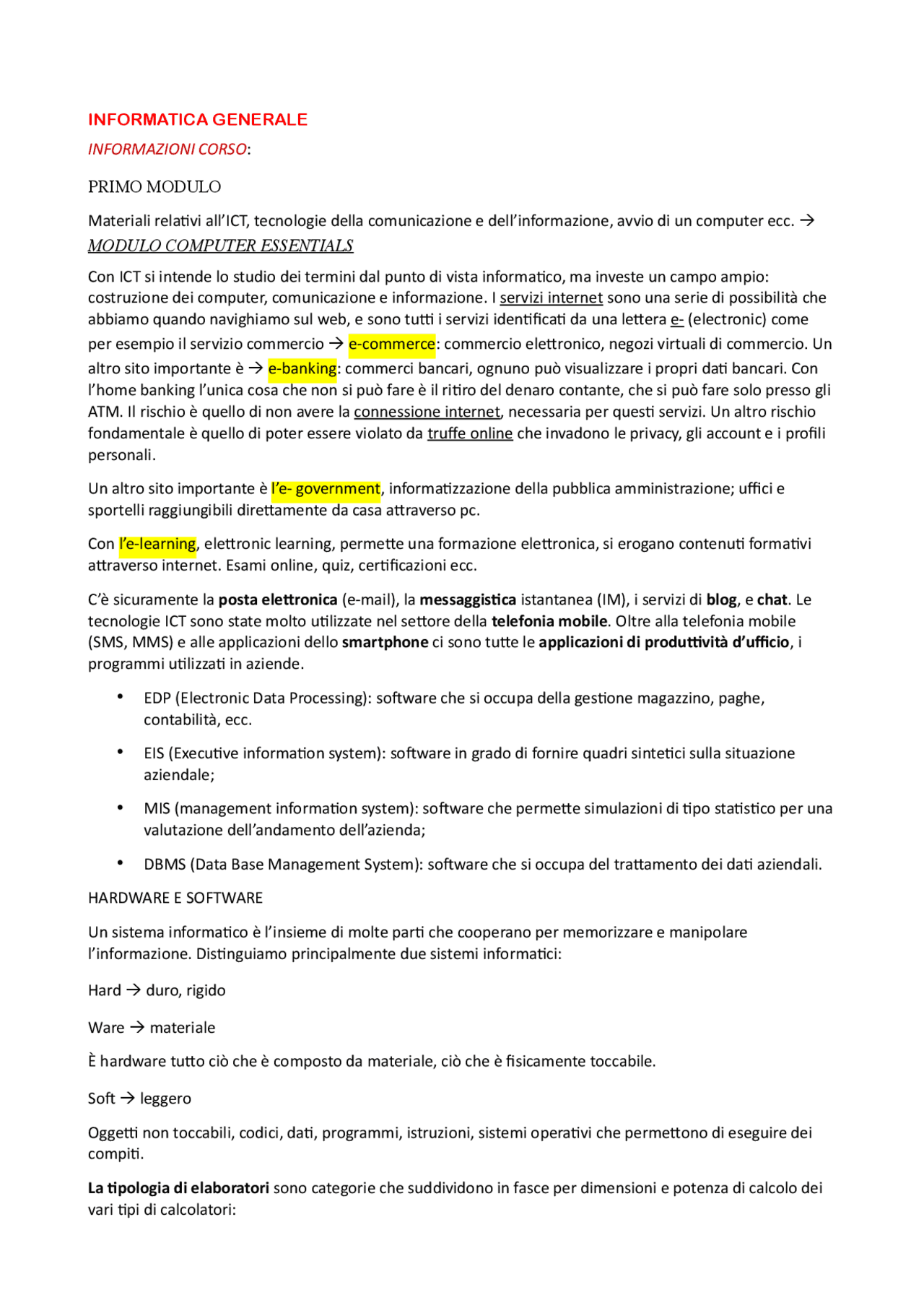 Appunti Di Informatica Generale Appunti Di Elementi Di Informatica