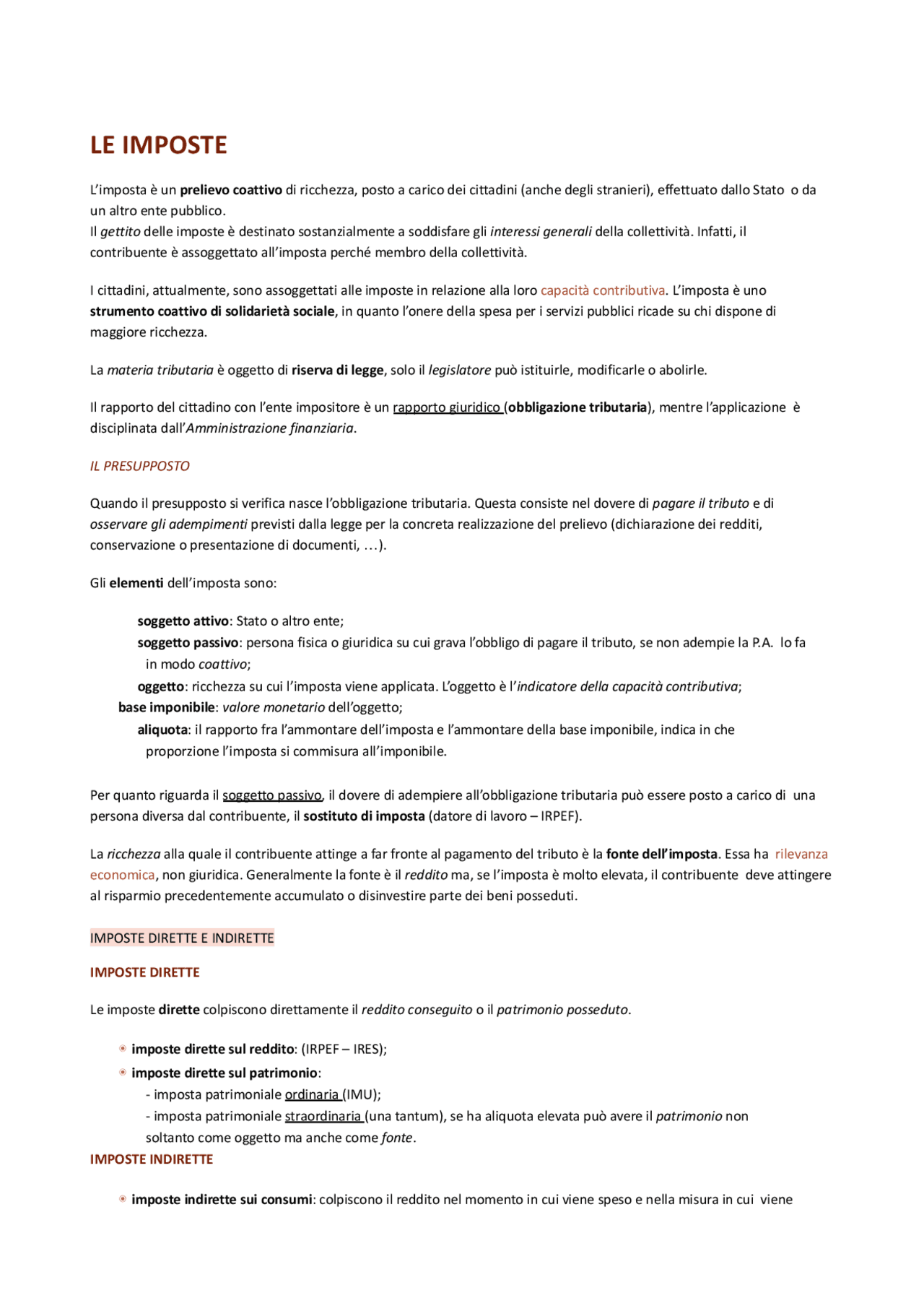 Imposte riassunto finale | Schemi e mappe concettuali di Economia ...