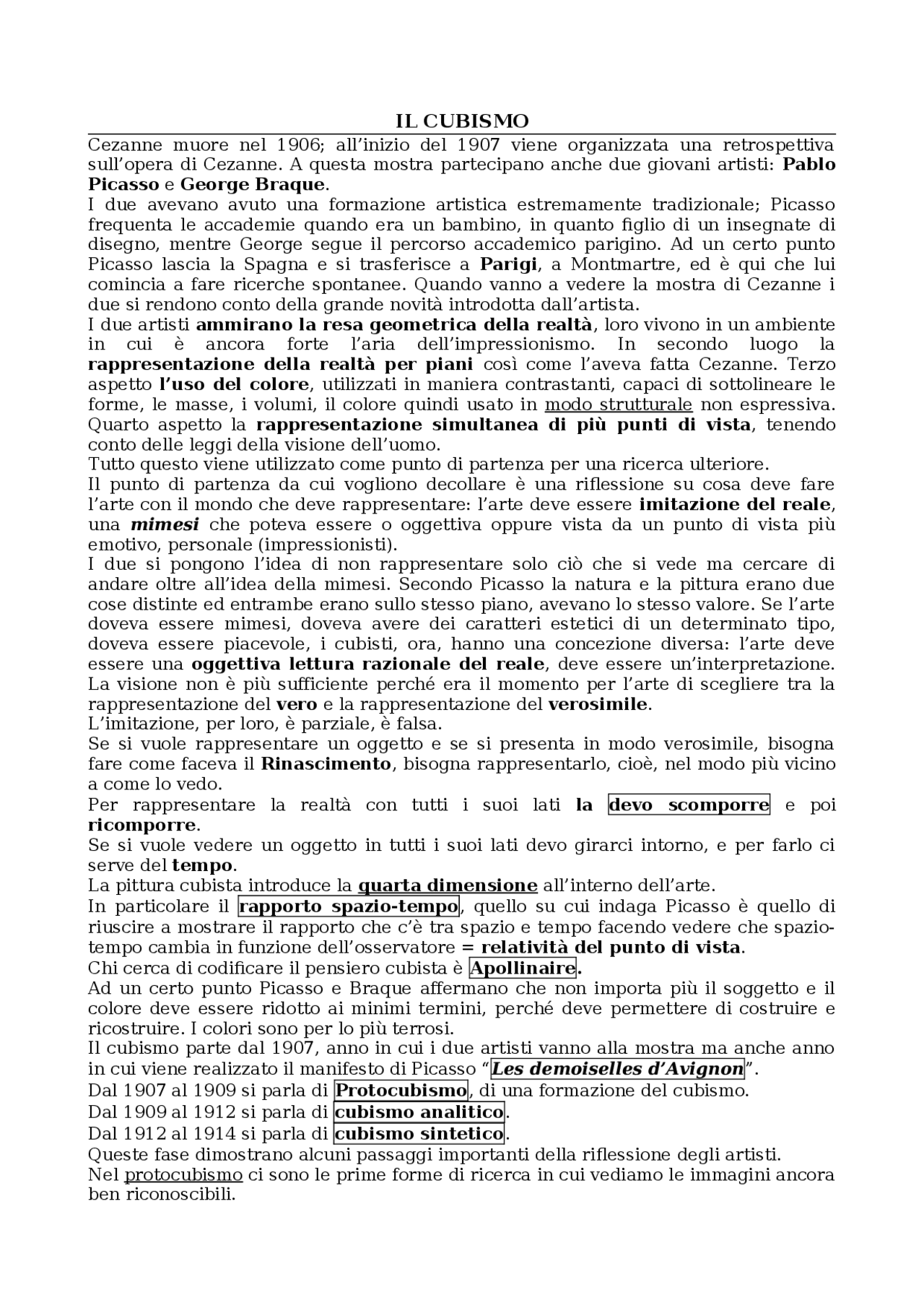 Il Cubismo Appunti Discorsivi Appunti Di Elementi Di Storia Dell