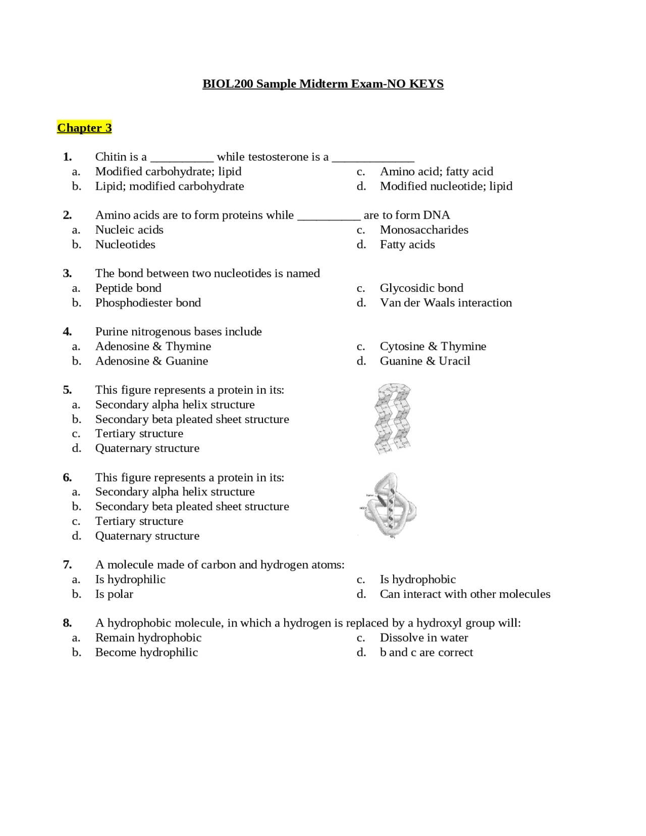 BIO 200 sample exam 2022-2023 | Exams Biology | Docsity