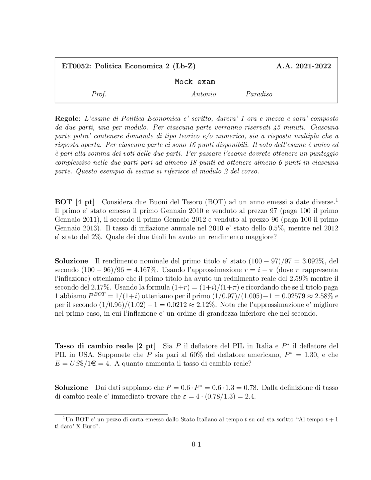 Esempio Esame Di Macroeconomia Prove Desame Di Macroeconomia Docsity