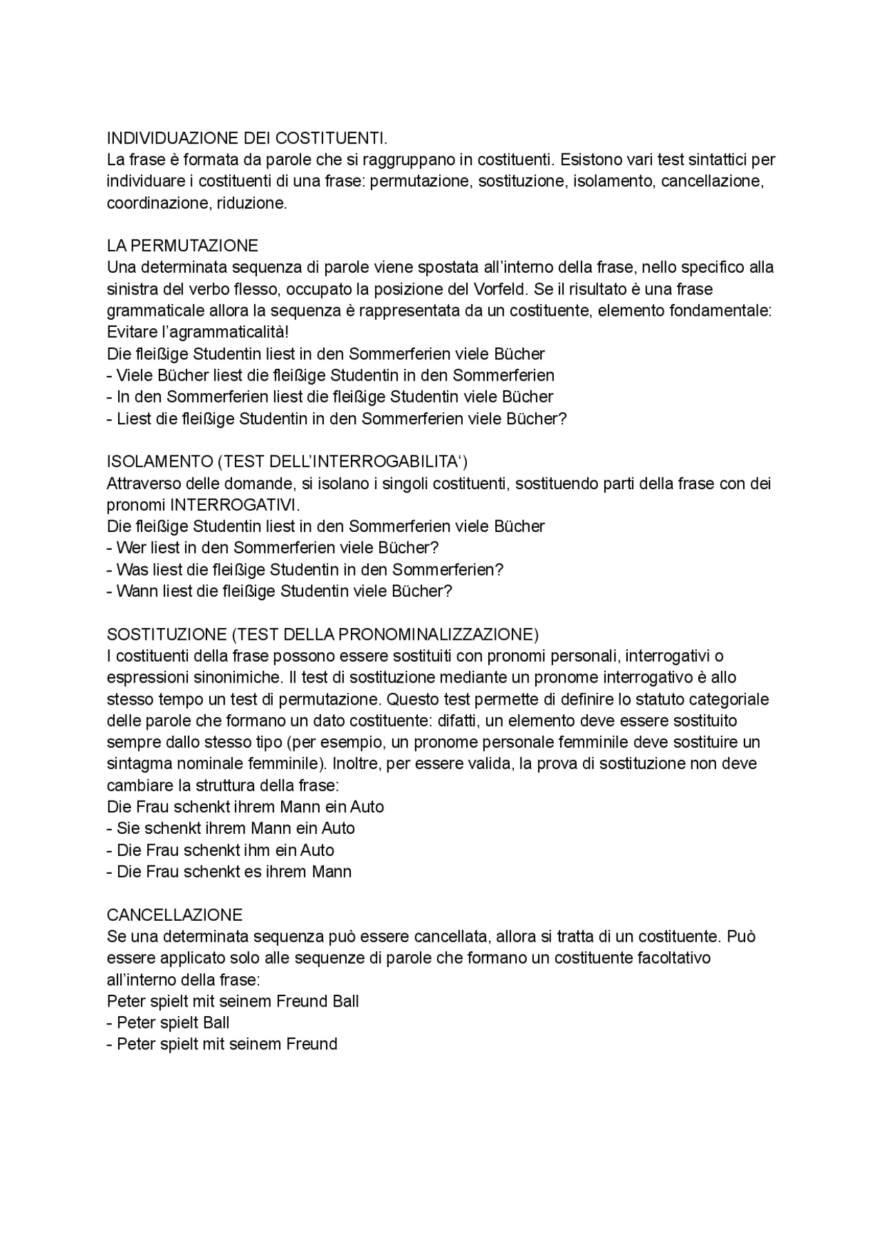 Linguistica tedesca costituenti, sintassi, classificazione dei ...