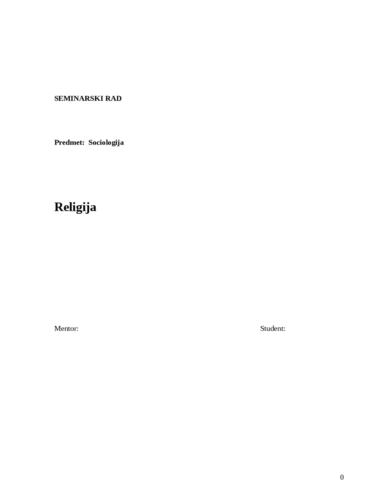 Seminarski rad iz sociologije | Seminarski radovi' predlog Sociologija | Docsity
