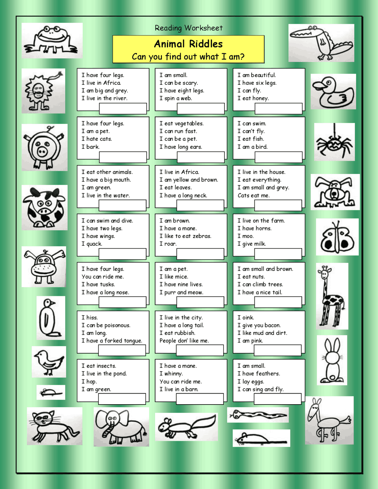 Animal Reading Worksheet for Kids 2 grade | Assignments English | Docsity