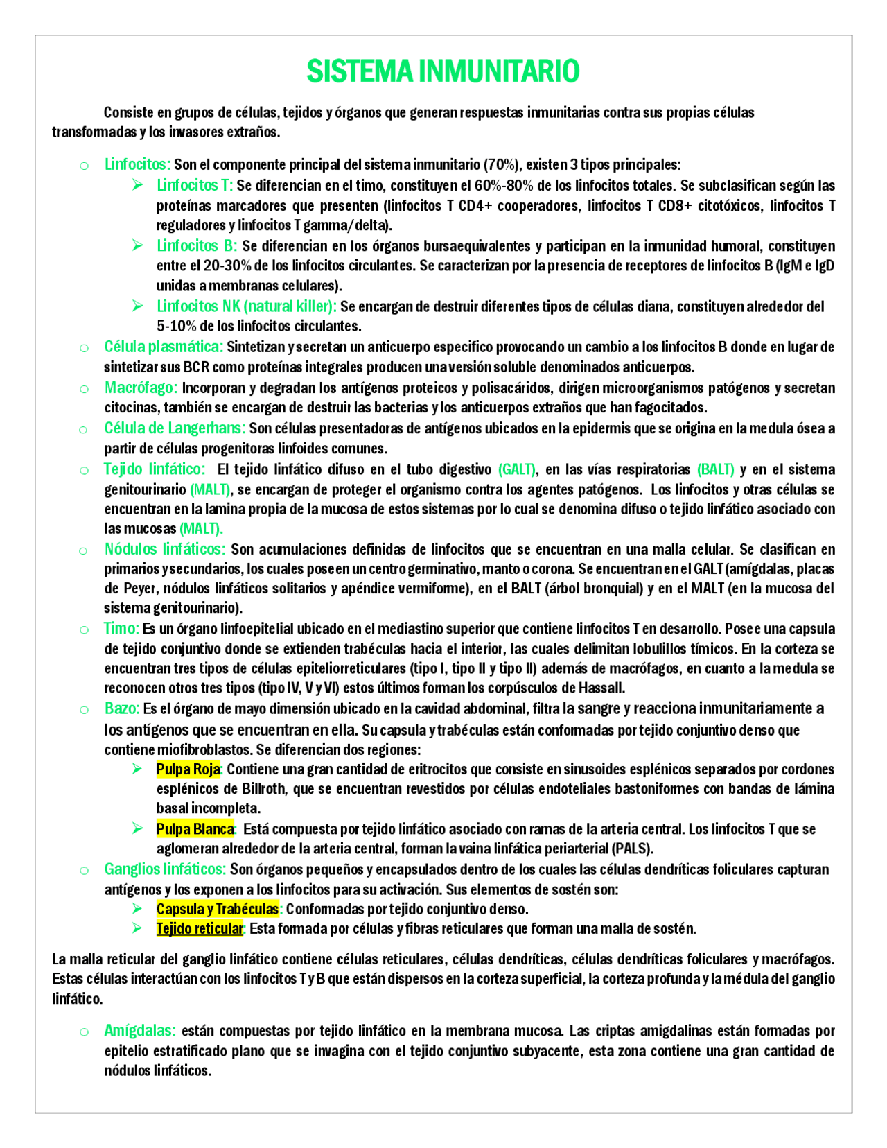 Resumen HistologÍa Sistema Inmune Resúmenes De Histología Docsity