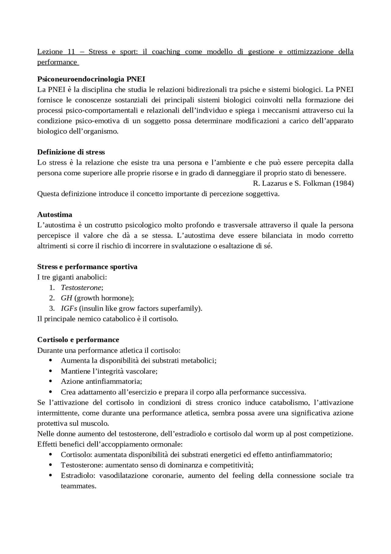 Lezione 11 – Stress e sport: il coaching come modello di gestione e ottimizzazione della p ...