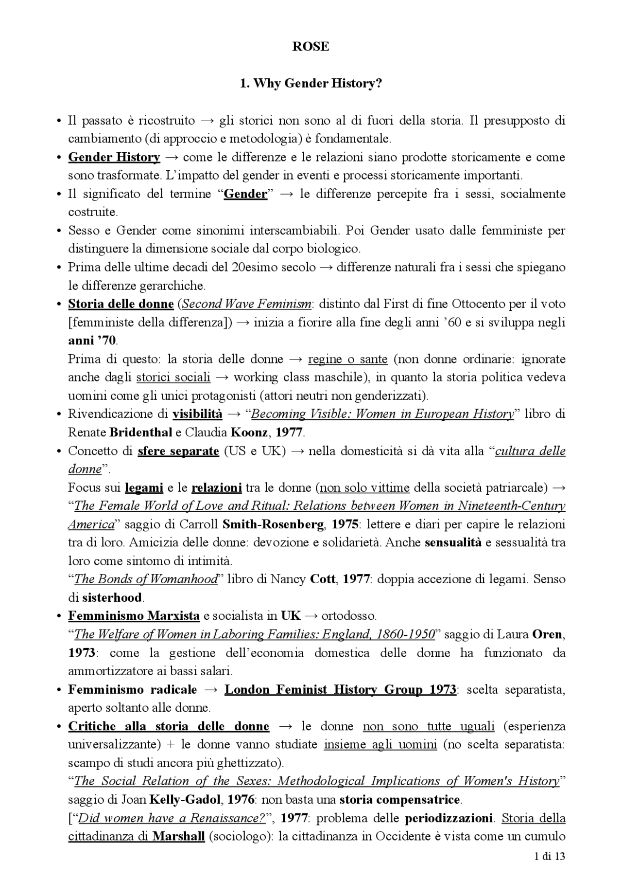 Riassunto schematico di What is Gender History (Rose) - Rizzo | Sintesi ...