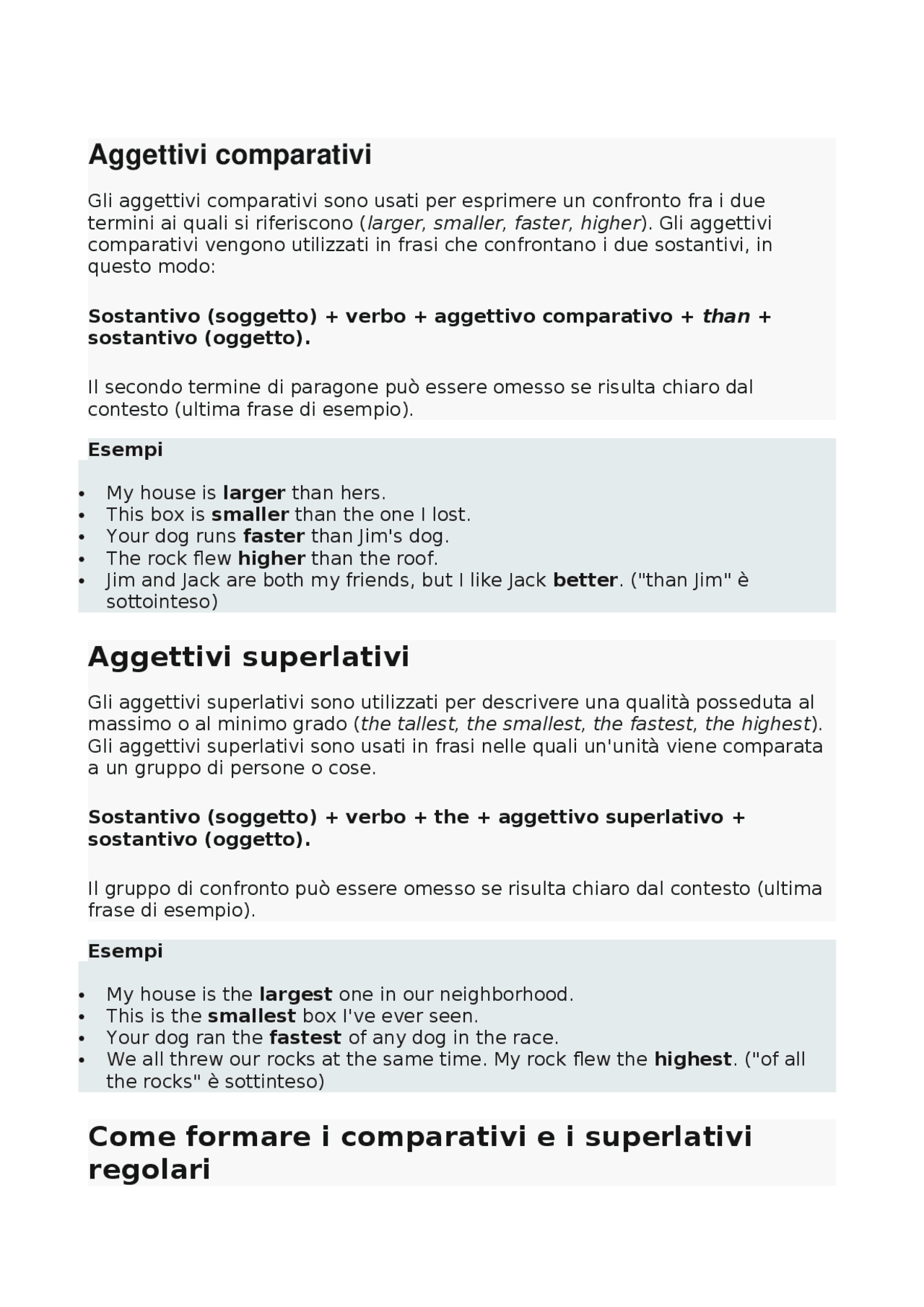 Aggettivi comparativi e superlativi in inglese: regole e esempi | Schemi e mappe concettuali di ...