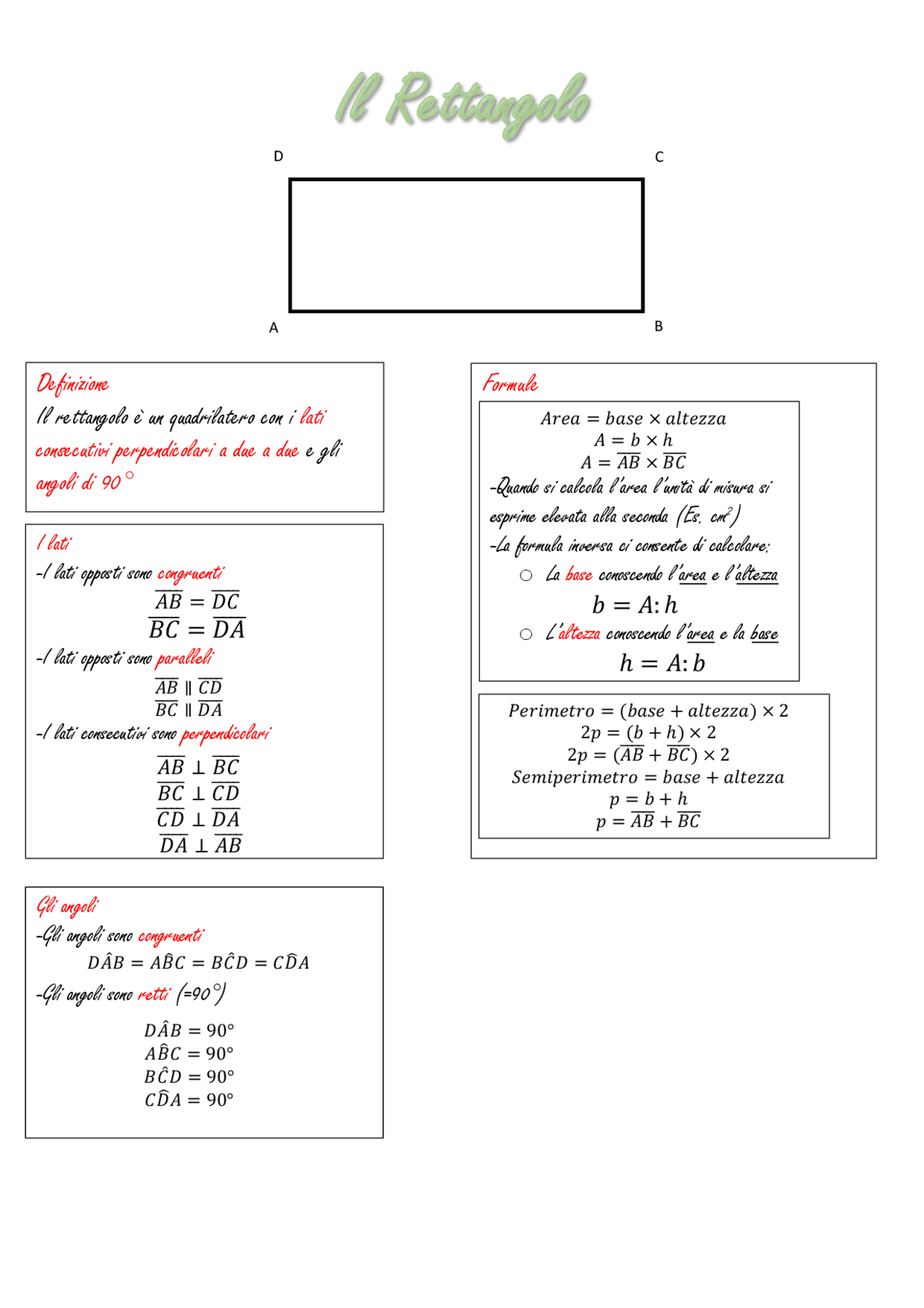 Formule Del Rettangolo Schemi E Mappe Concettuali Di Discipline Geometriche Docsity