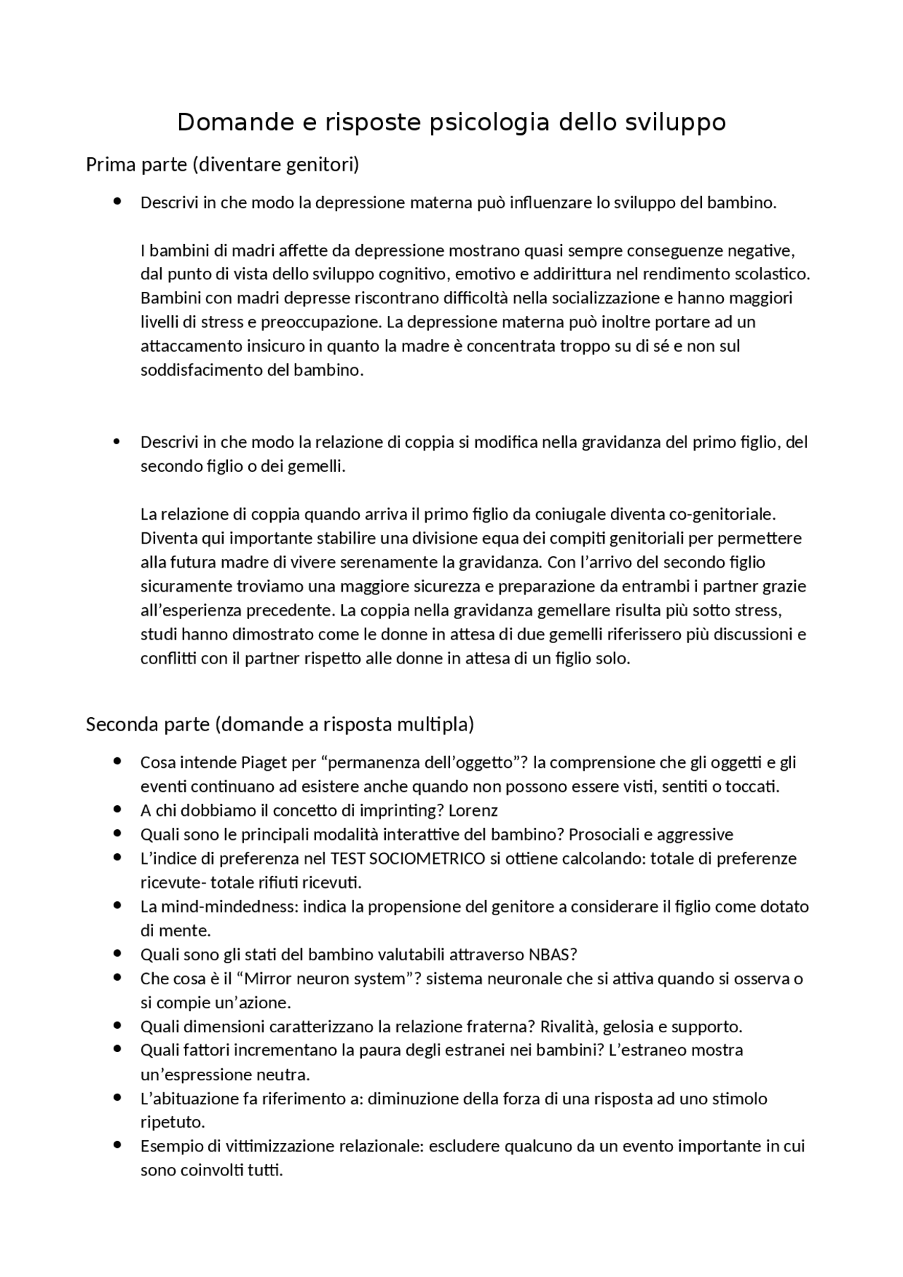Domanderisposte Esame Psicologia Dello Sviluppo Schemi E Mappe