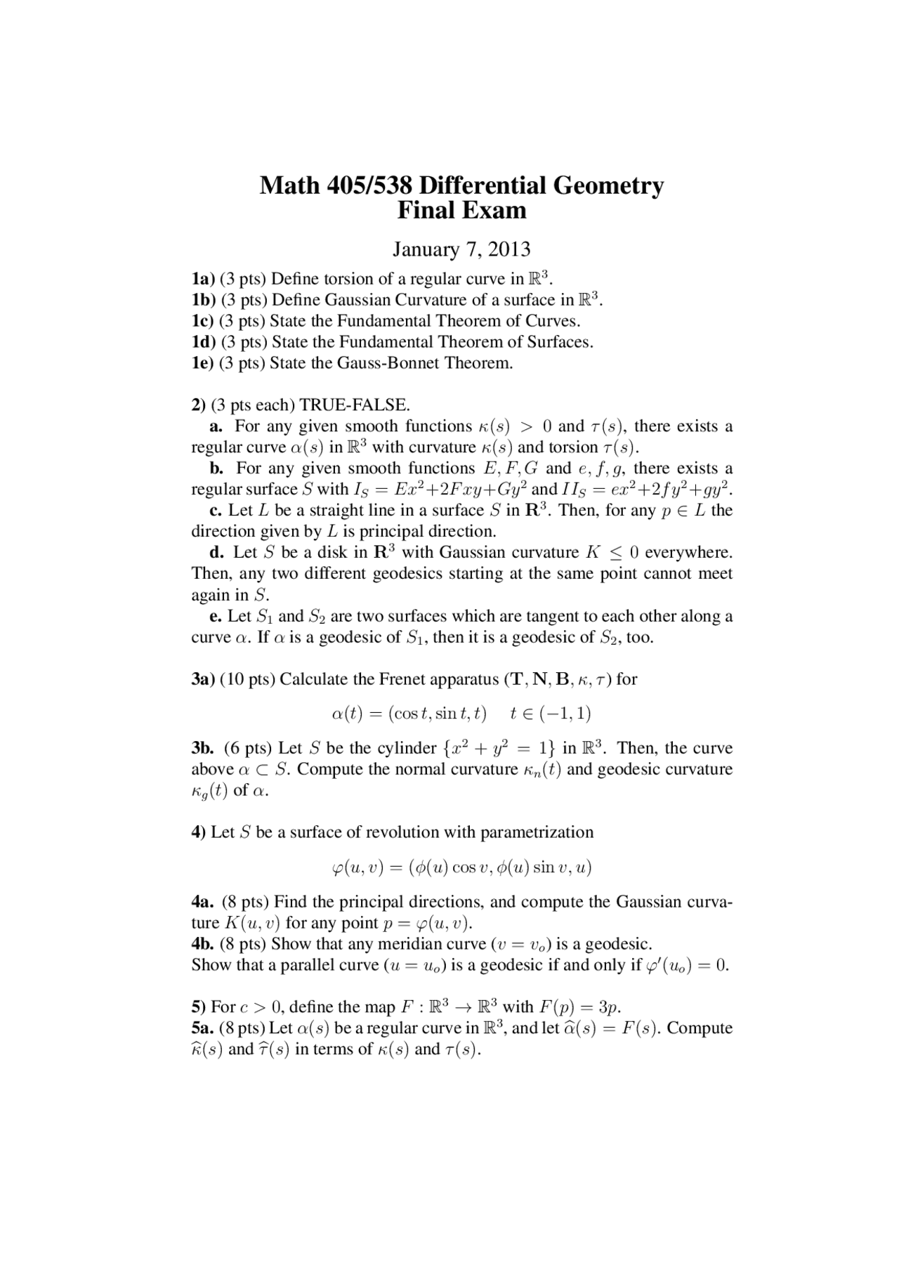 Math 405 final f13 key | Cheat Sheet Mathematics | Docsity