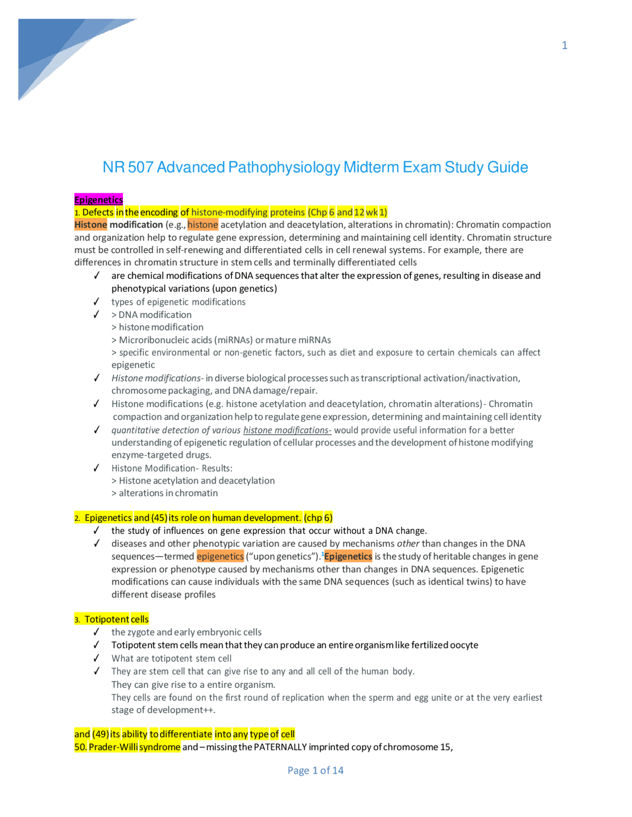 Nr507advancedpathophysiologymidtermexam Exams Nursing Docsity