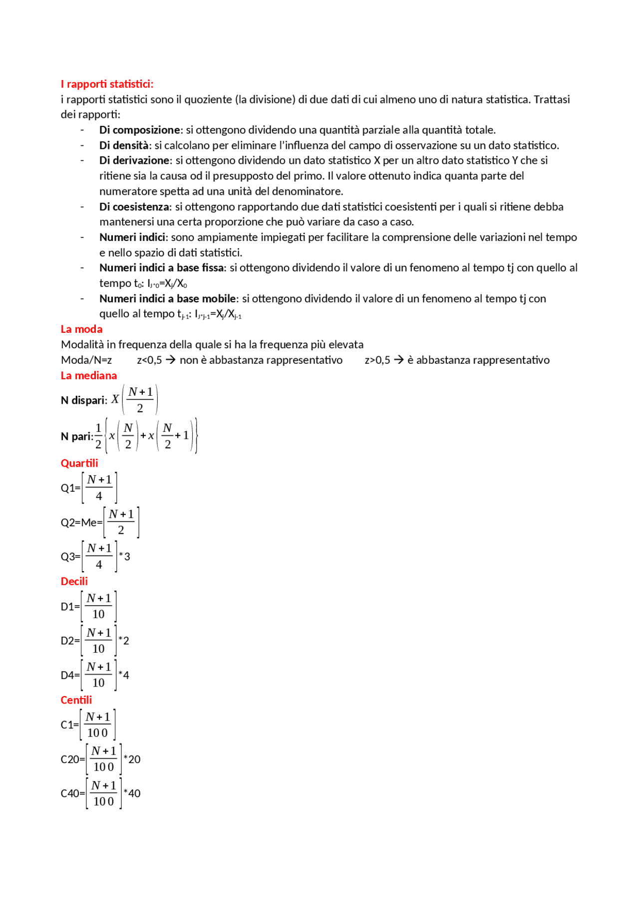 Teoria Per Lesame Di Statistica Appunti Di Statistica Docsity
