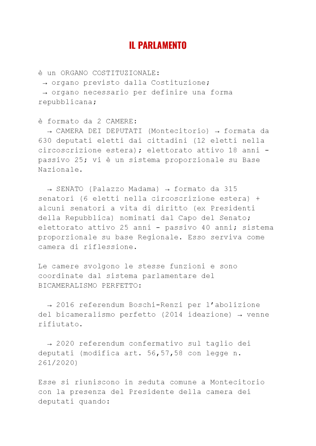 Diritto Il Parlamento Schemi E Mappe Concettuali Di Diritto Docsity