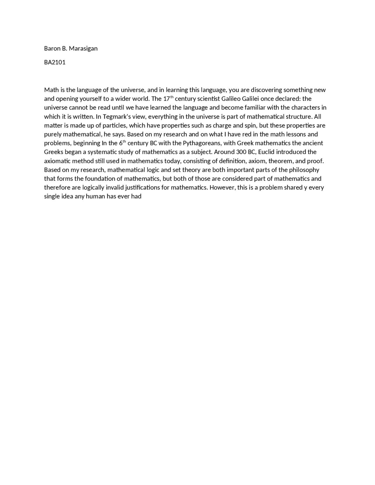 Math As A Language Of The Universe Cheat Sheet Mathematics Docsity