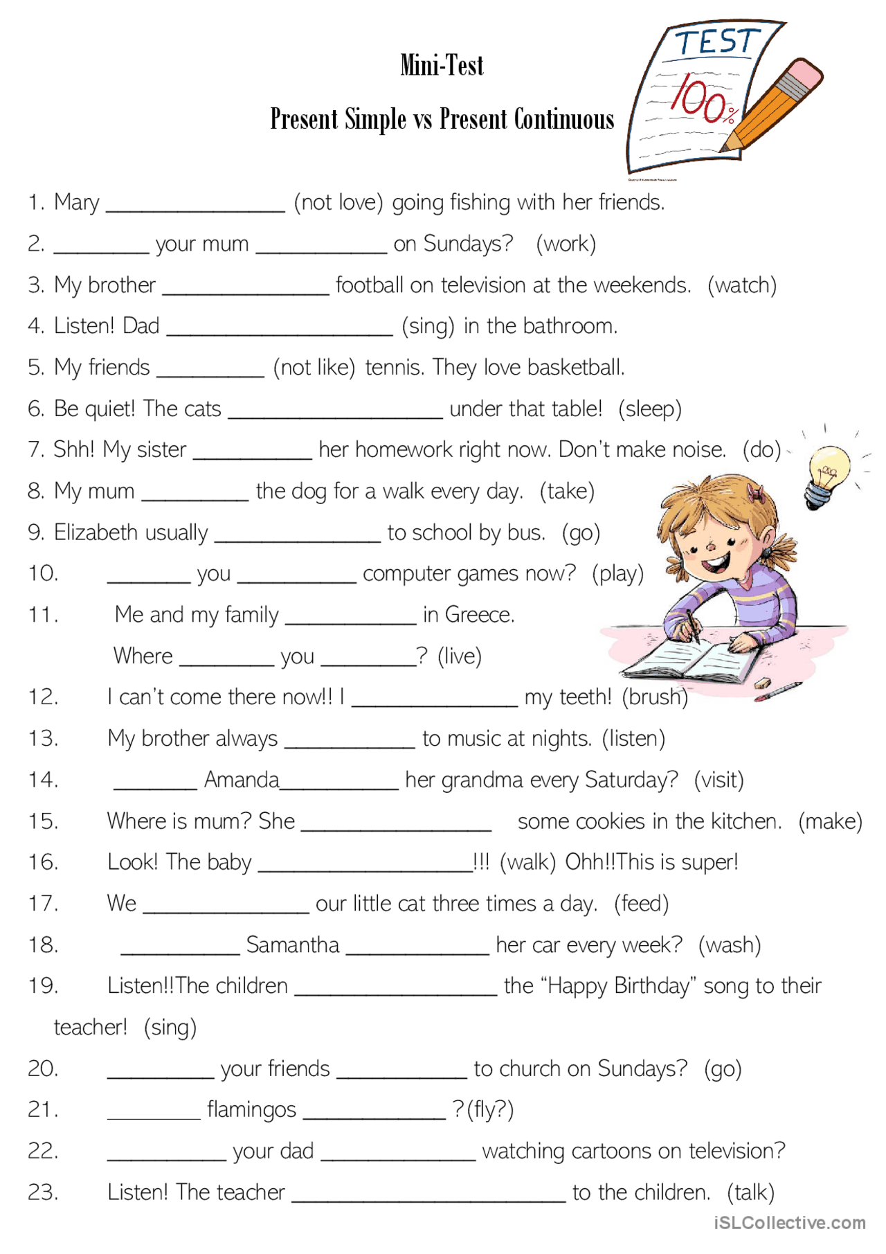 Presente simple y continuo | Ejercicios de Inglés Técnico | Docsity