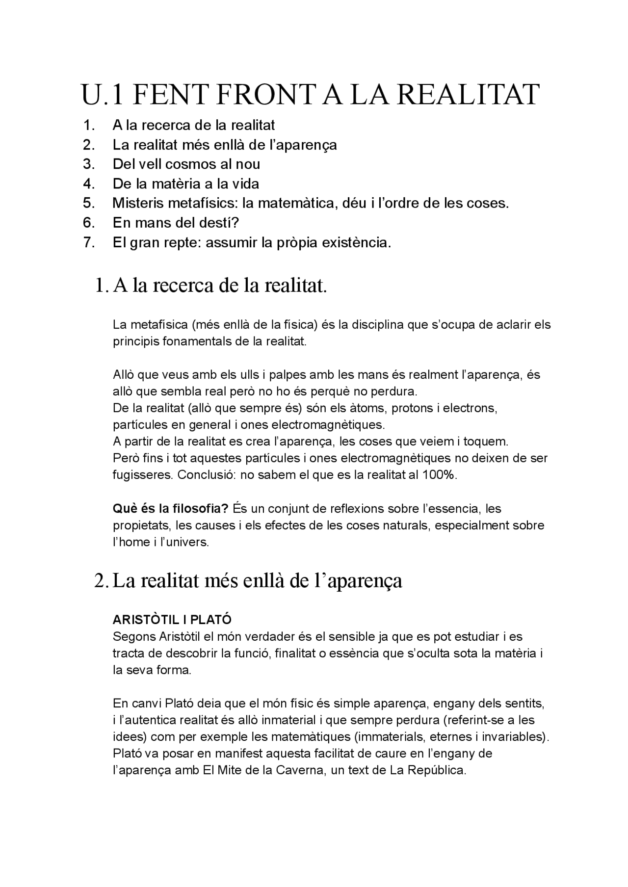 Apunts Filosofia Primer De Batx Unitat 1 Esquemas Y Mapas