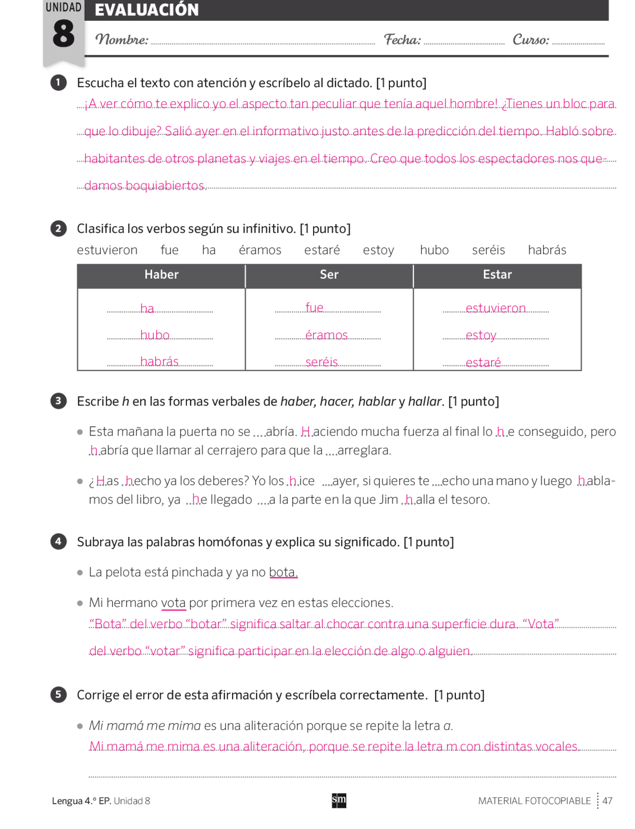 T8 Lengua 4 primaria SM_solución | Ejercicios de Lengua y Literatura ...