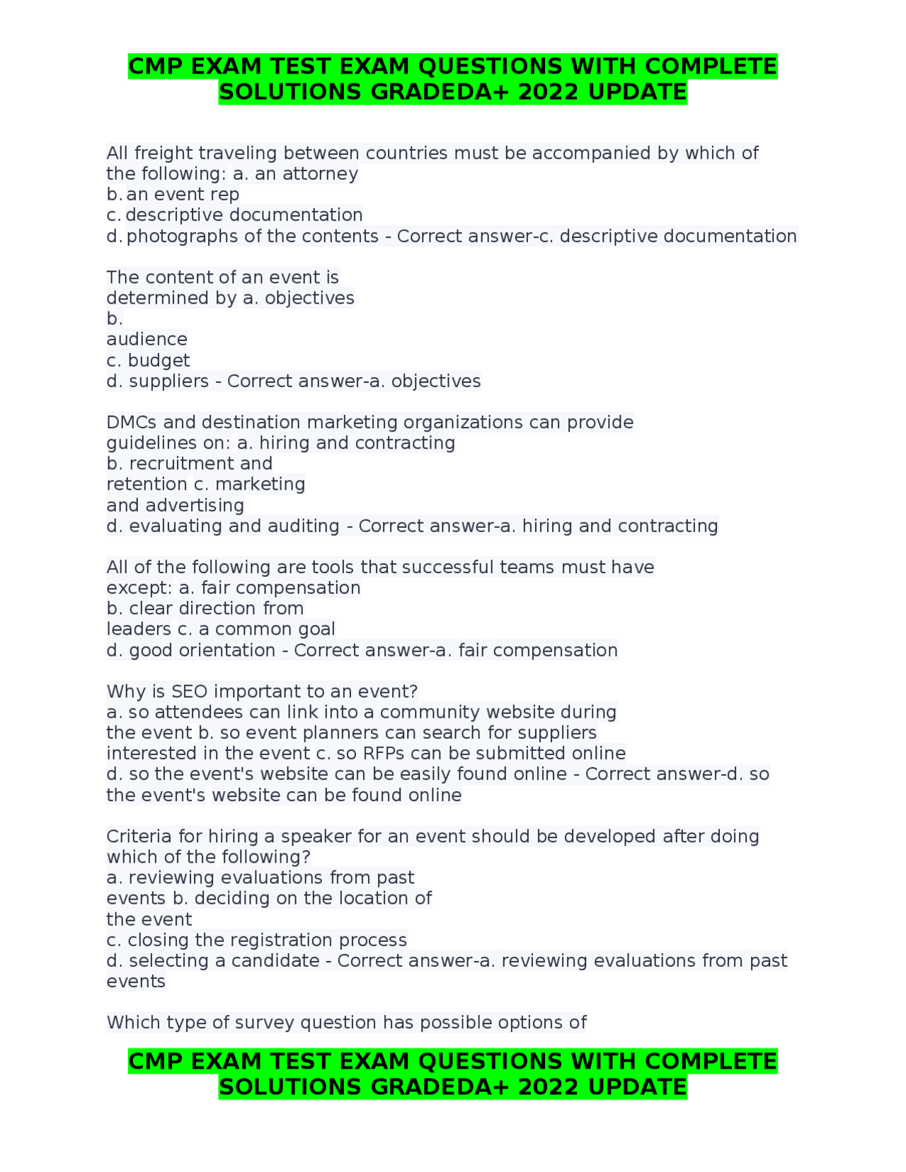 Cmp Exam Test Exam Questions With Complete Solutions Gradeda 2022