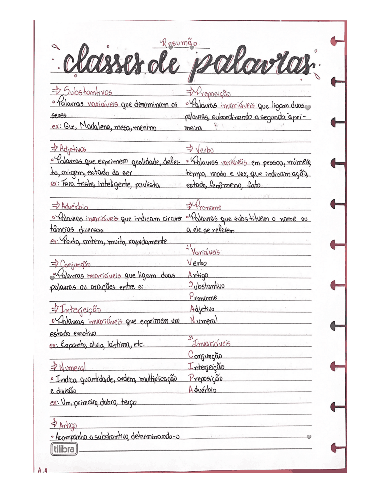 Resumão de classes gramaticais | Notas de estudo Português (Gramática ...