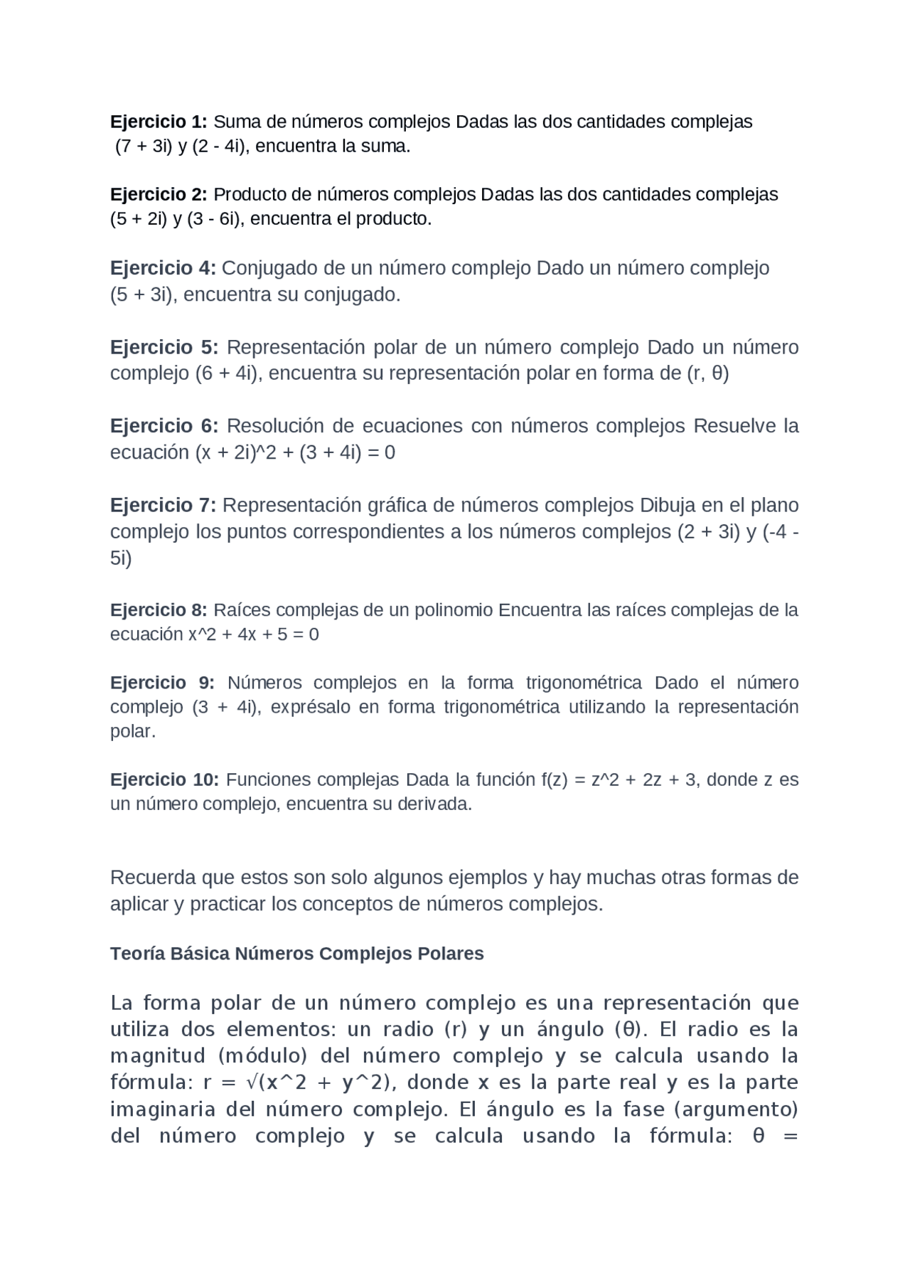 Números Complejos Ejercicios Apuntes De Matemáticas Docsity