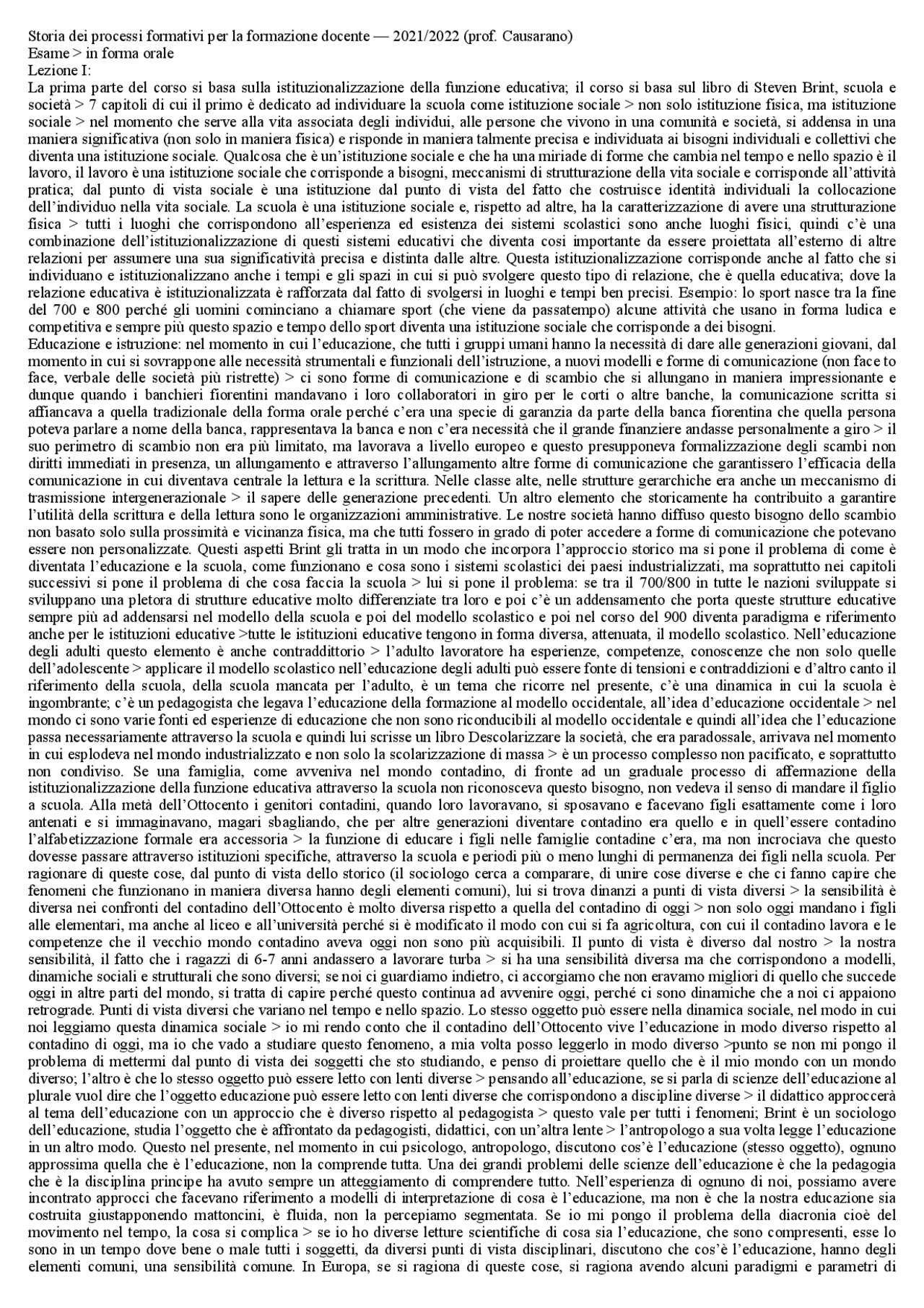 Appunti Storia Dei Processi Formativi Appunti Di Storia Della