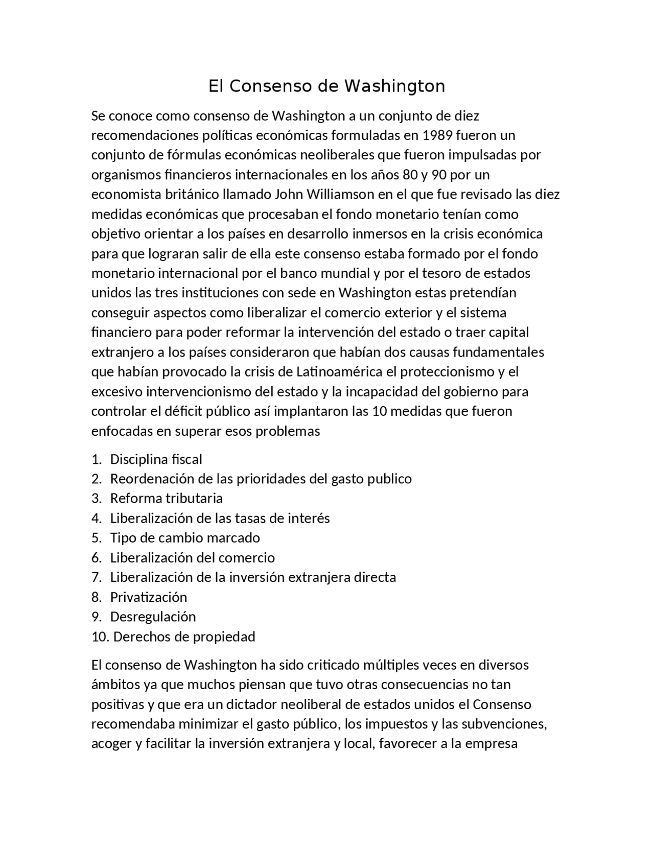 ES DEL CONSENSO DE WASHINGTON | Resúmenes de Filosofía | Docsity