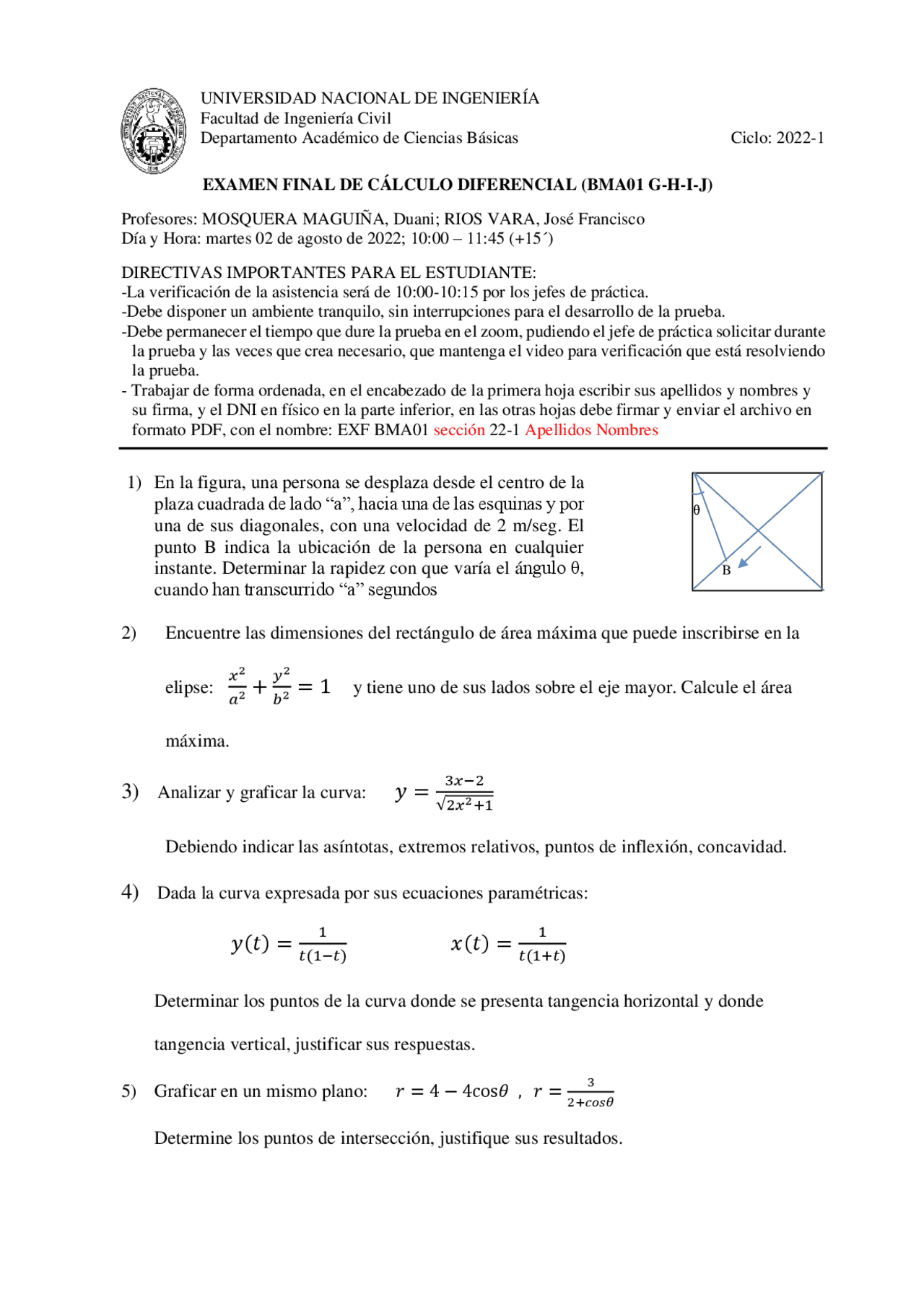 Ex Final Calculo 1 Uunnii Resúmenes De Química Docsity