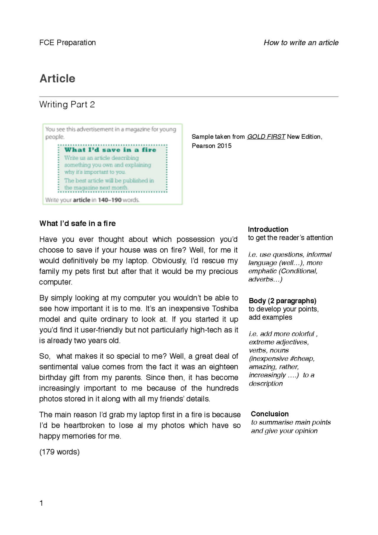 HOW TO WRITE AN ARTICLE | Exámenes de Inglés | Docsity