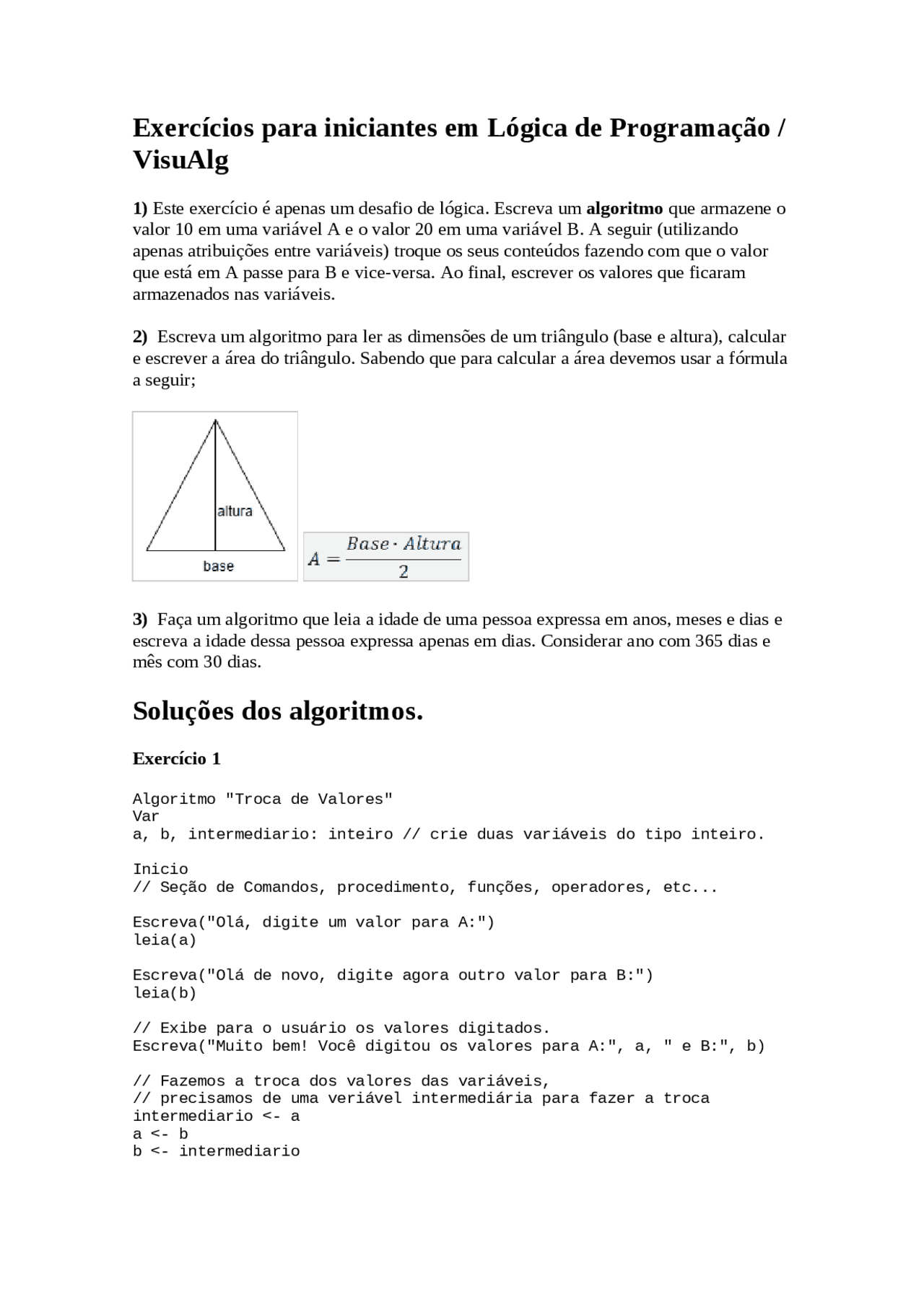Lógica De Programação Exercícios Lógica Docsity