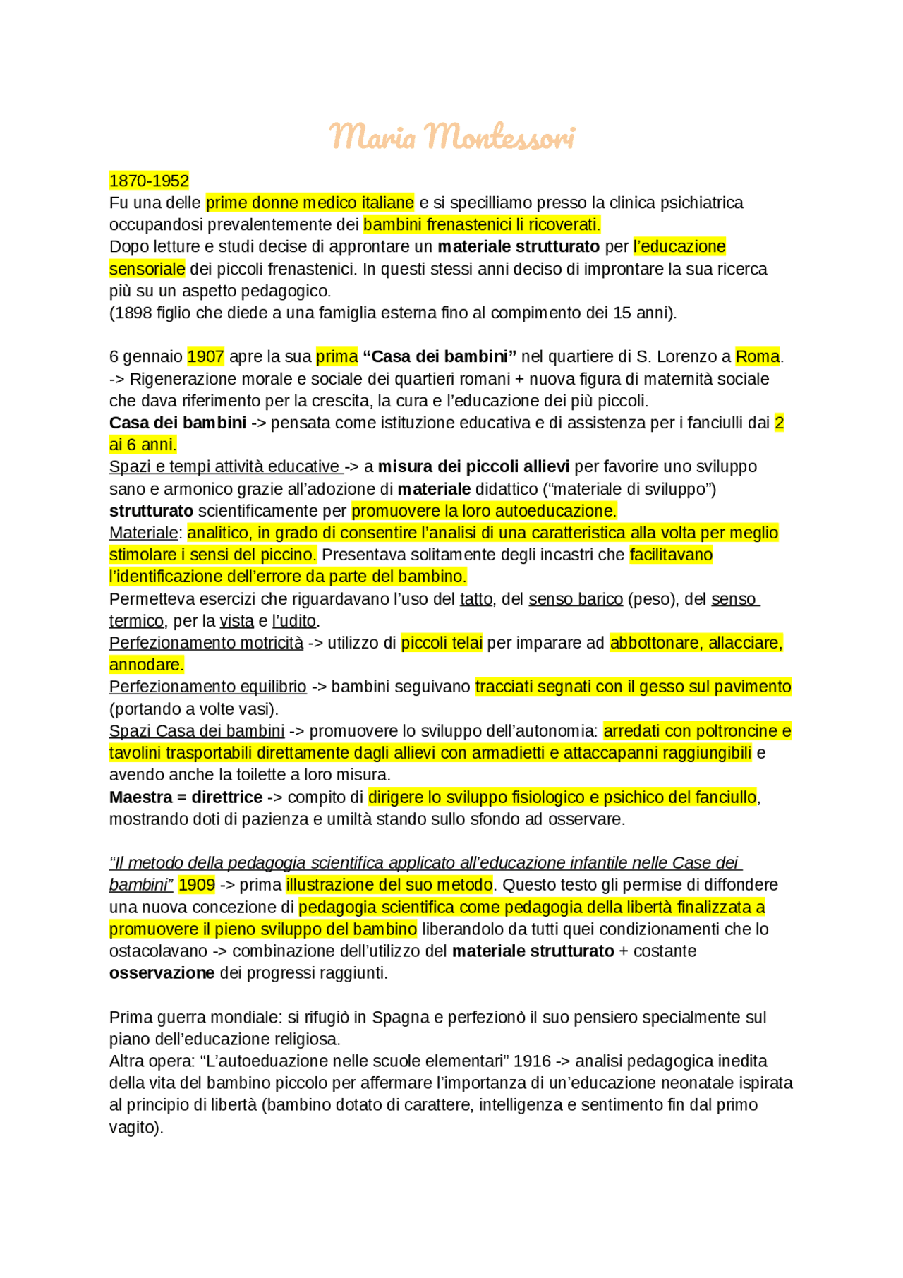 Riassunto Maria Montessori Appunti Di Scienze Umane Docsity