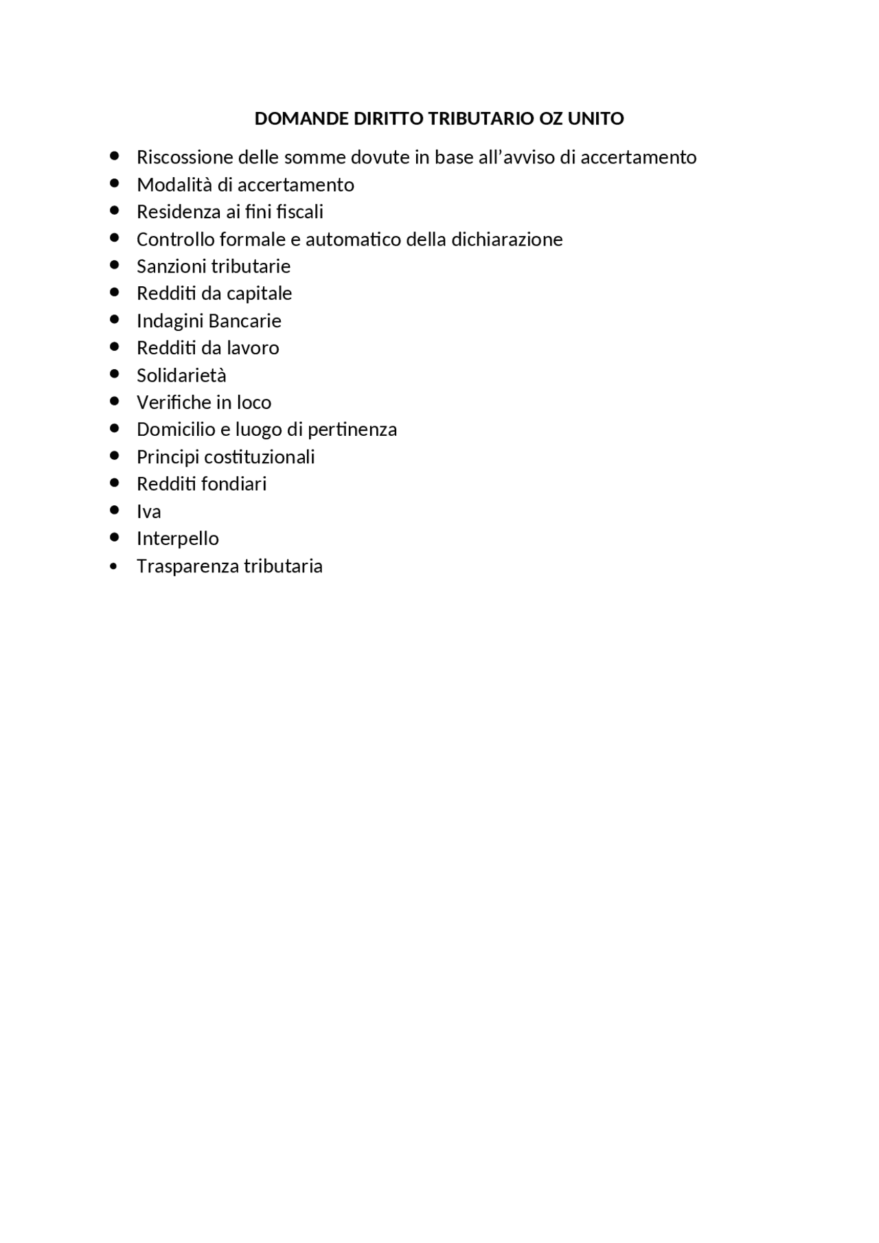 DOMANDE ESAME SESSIONE 2021/2022 | Prove d'esame di Diritto Tributario | Docsity