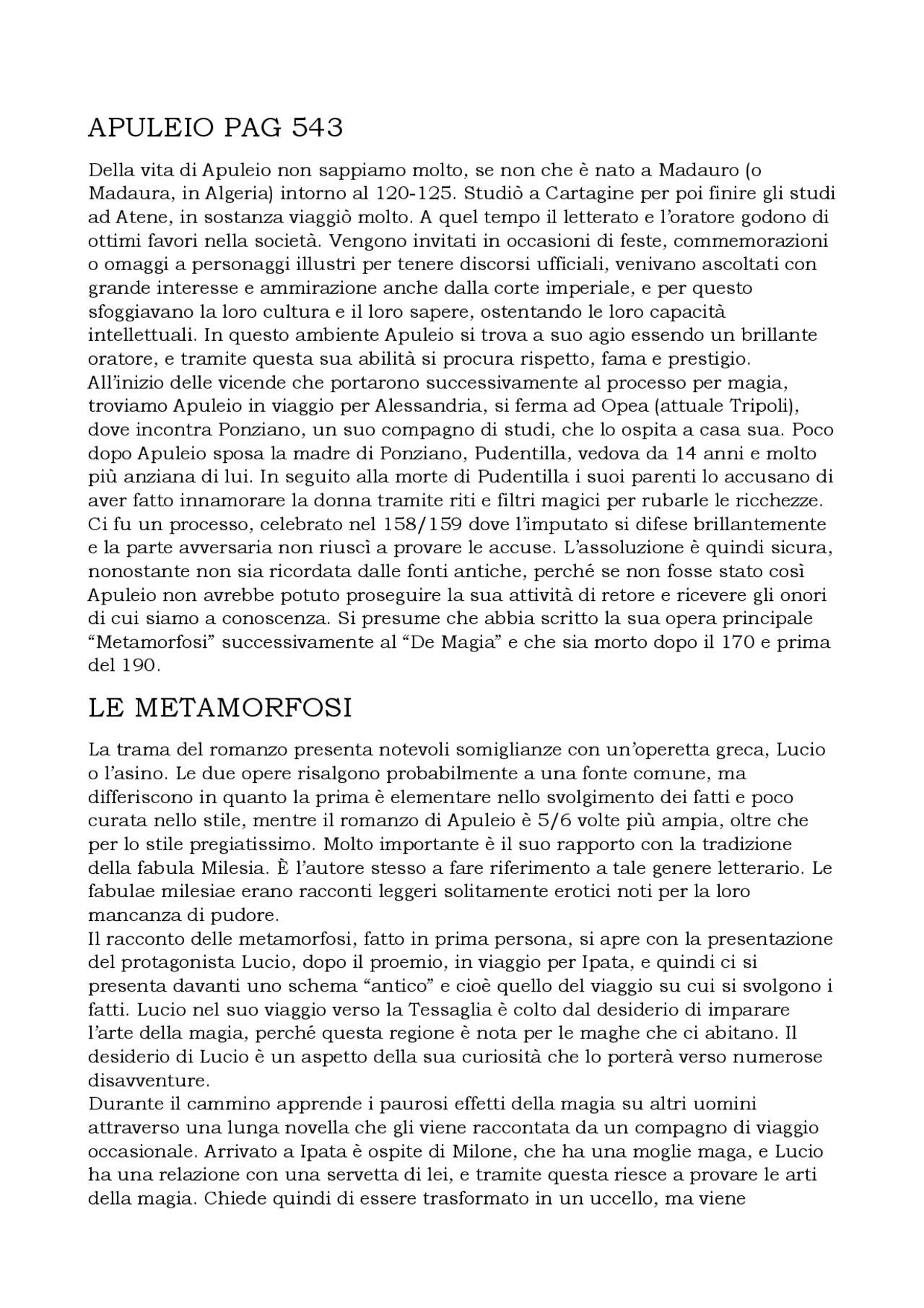 Lucio Apuleio Le Metamorfosi Appunti Di Latino Docsity